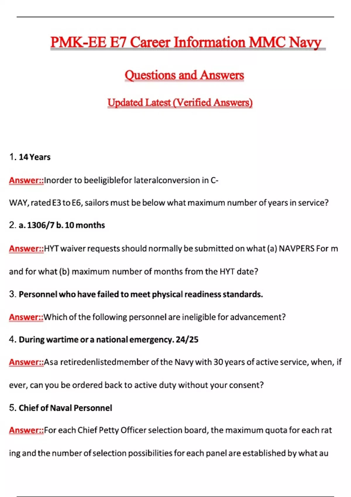 PMK-EE E7 Career Information MMC Navy 2025 Questions with 100% Correct ...