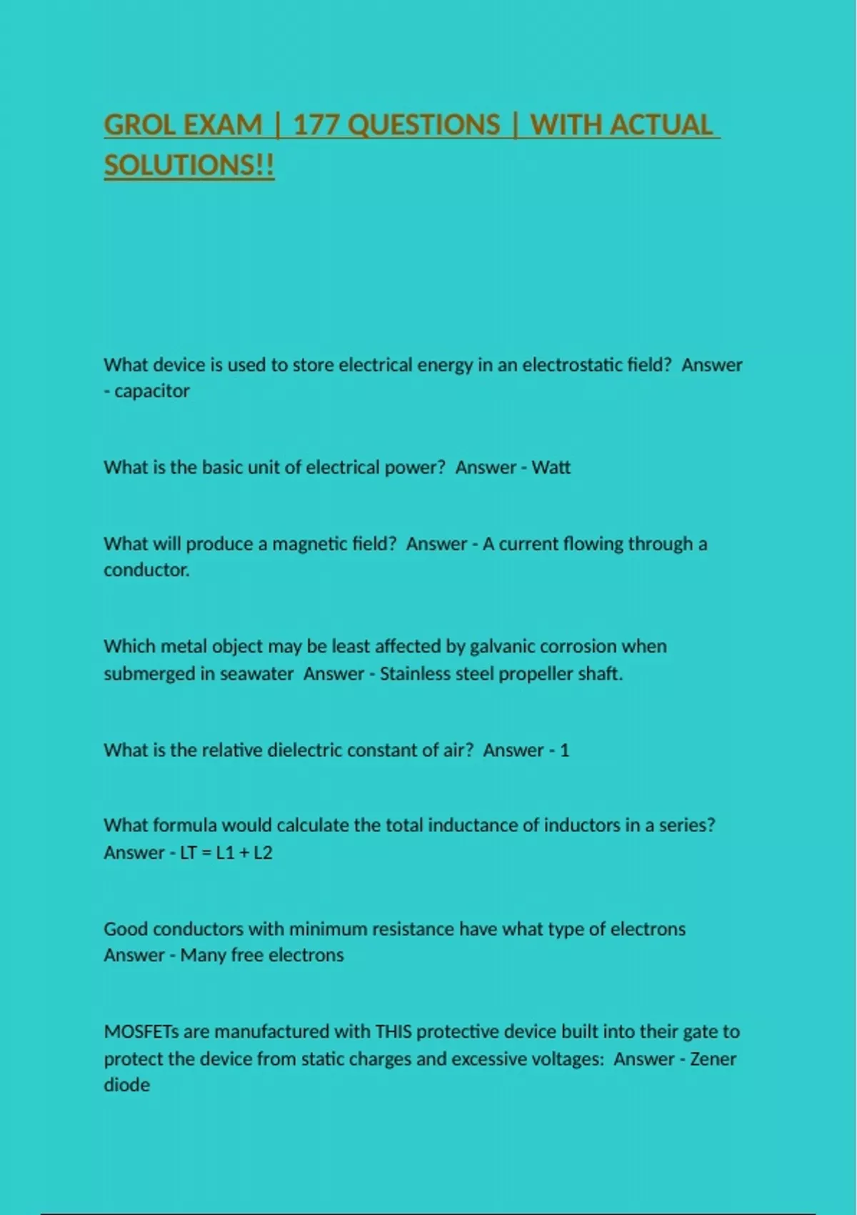 GROL EXAM | 177 QUESTIONS | WITH ACTUAL SOLUTIONS!! - GROL - Stuvia US