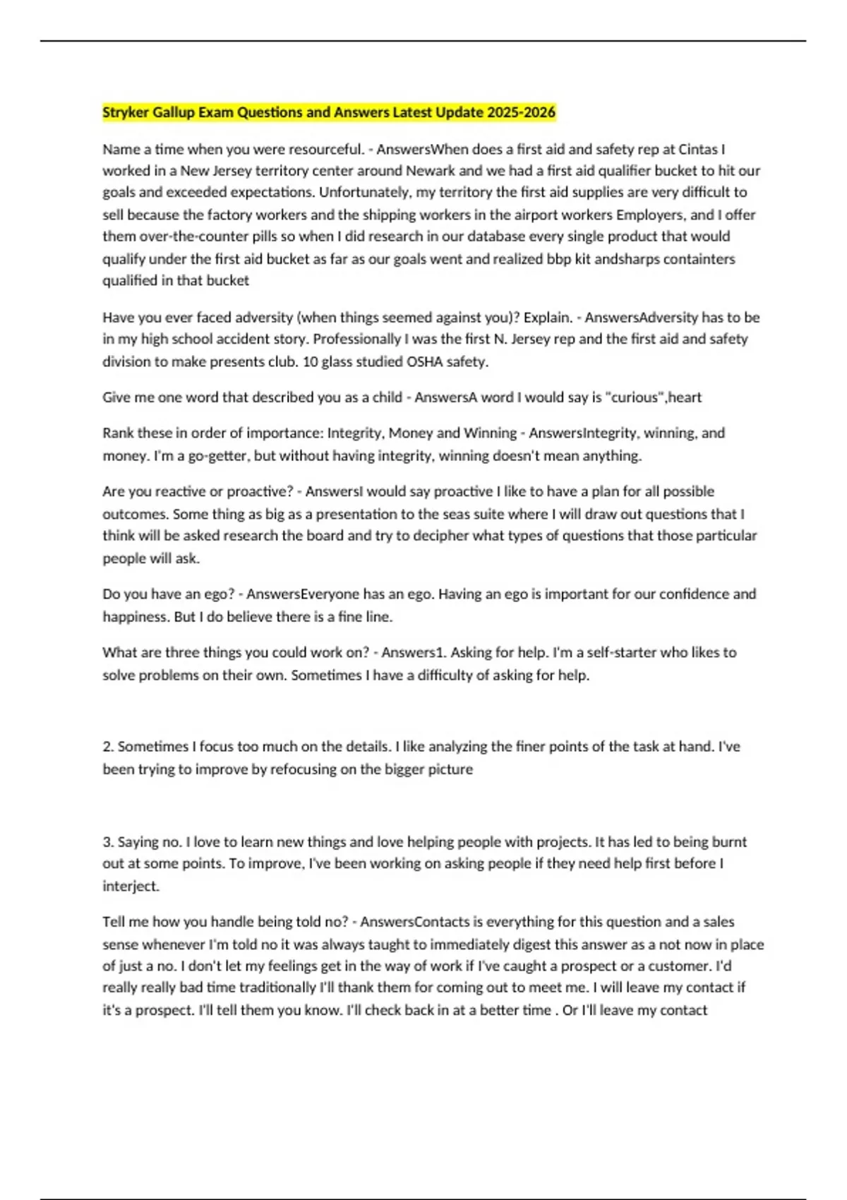 Stryker Gallup Exam Questions and Answers Latest Update - Stryker ...