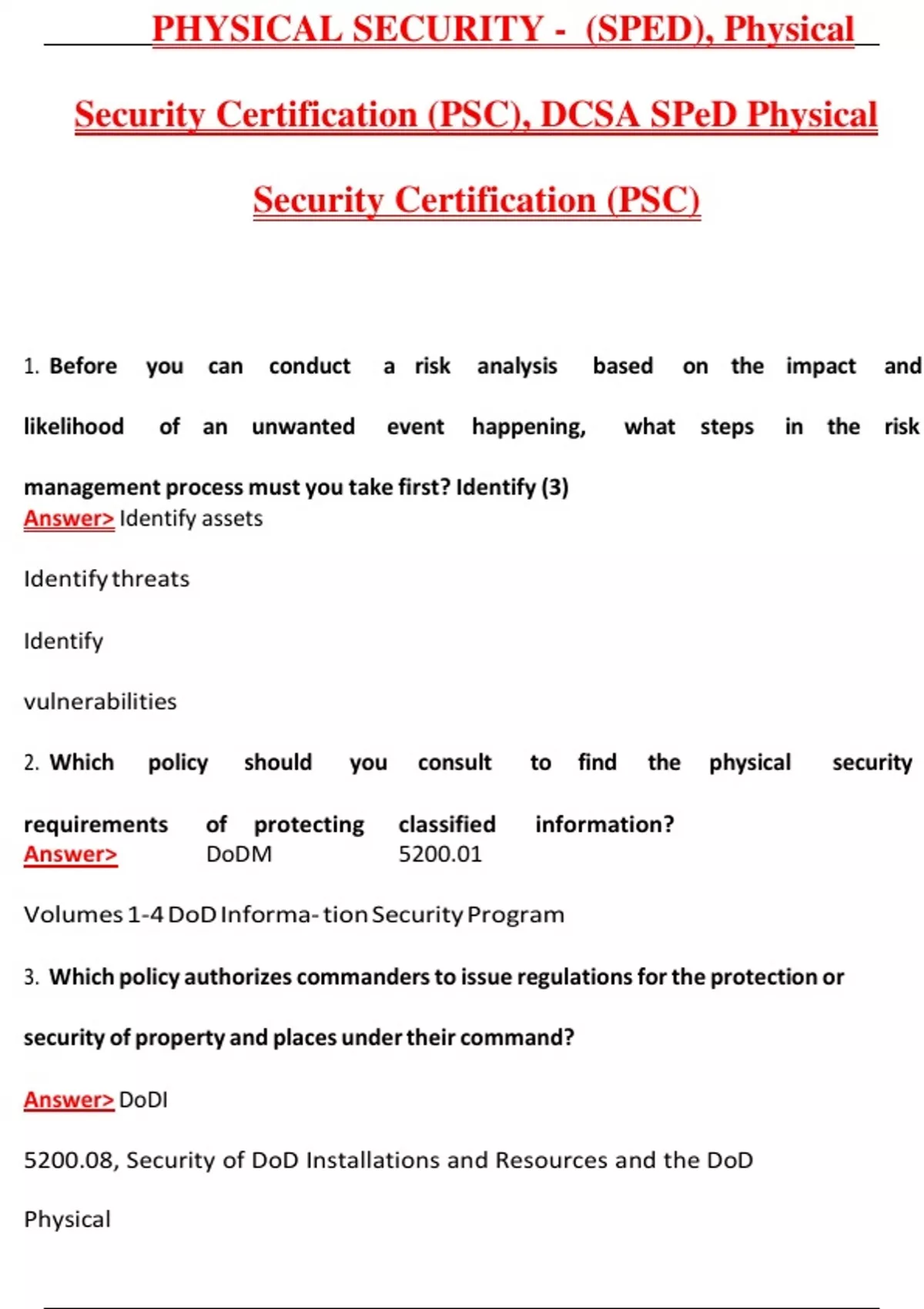 PHYSICAL SECURITY - (SPED), Physical Security Certification (PSC), DCSA ...