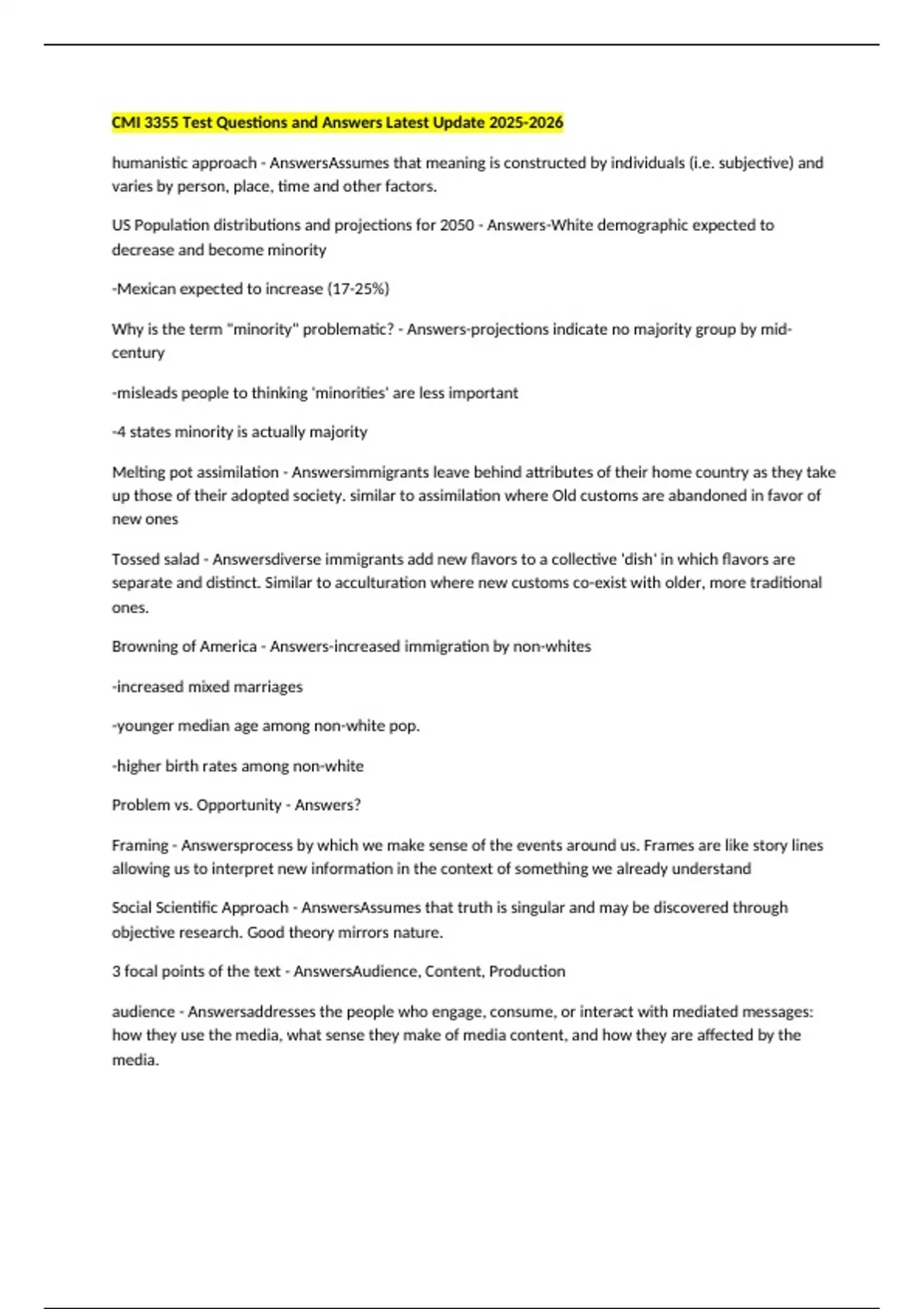 CMI 3355 Test Questions and Answers Latest Update - CMI 3355 - Stuvia US