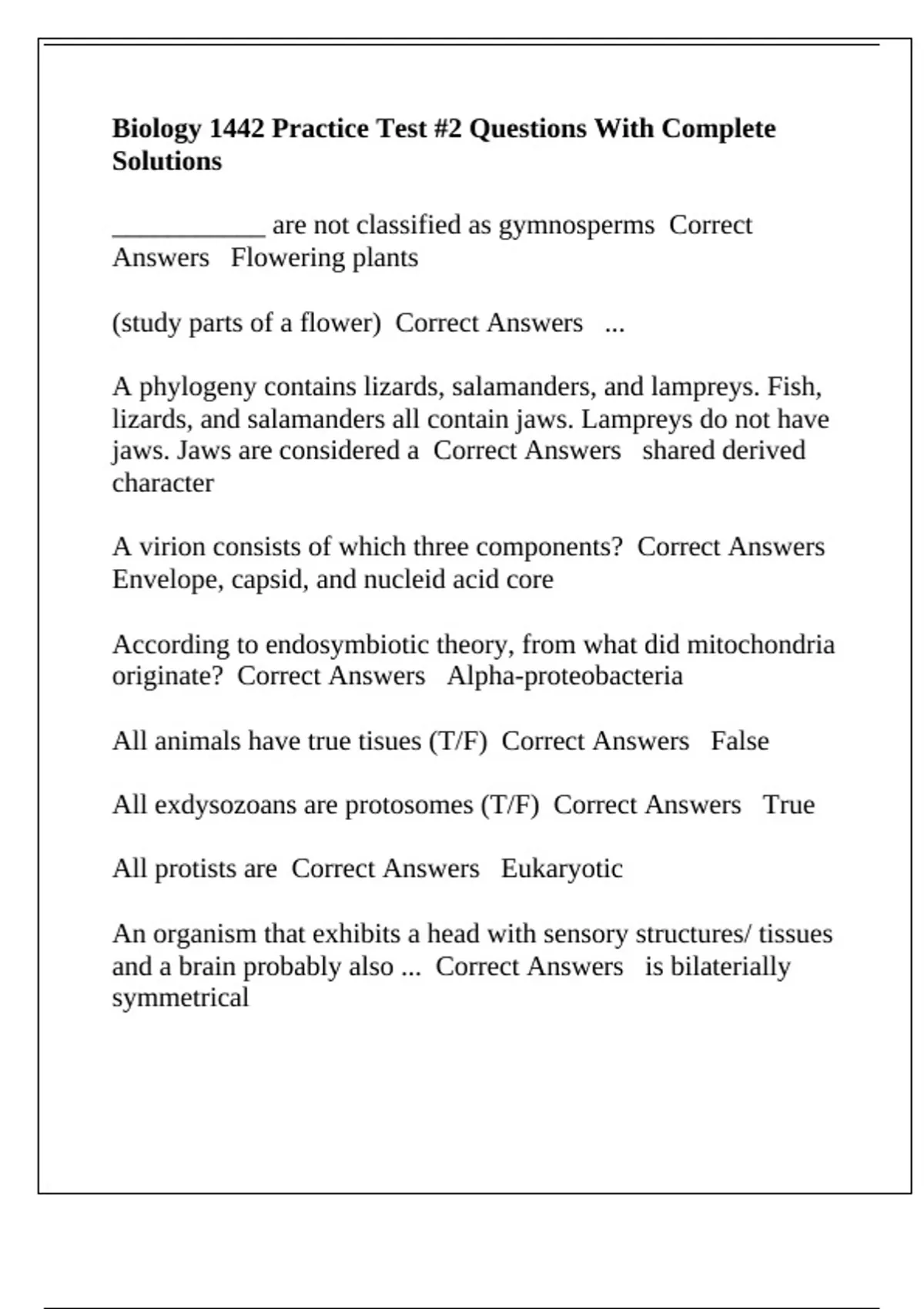 University Of Texas - Arlington -Biology 1442 Practice Test #2 ...