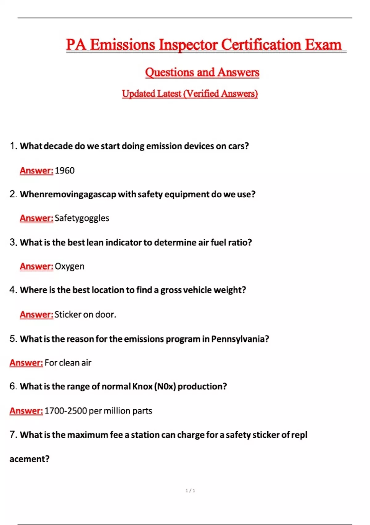 PA Emission Certification Test 2025 Questions with Correct Answers Pass ...