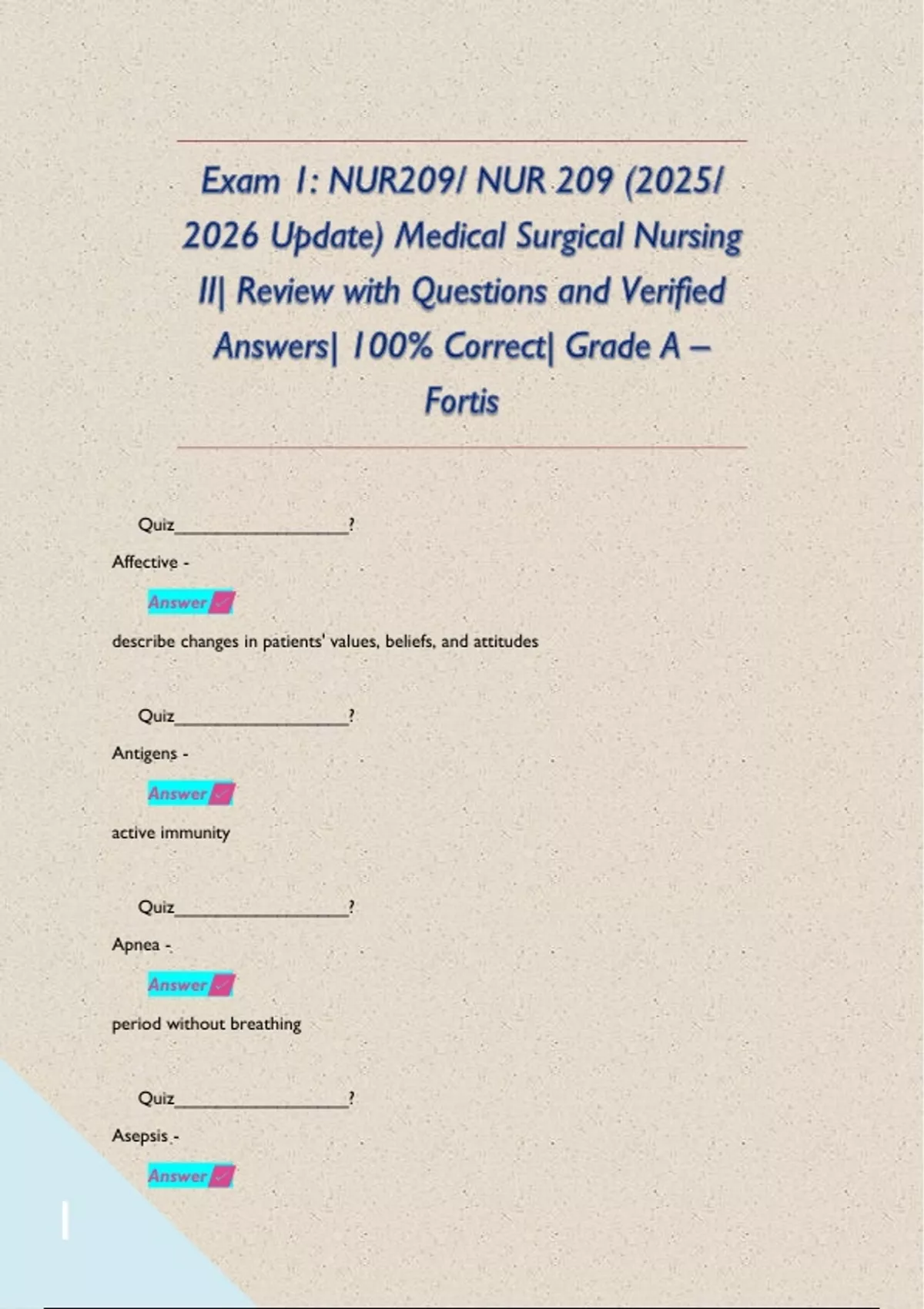 Exam 1: NUR209/ NUR 209 (2025/ 2026 Update) Medical Surgical Nursing II| Review with Questions ...