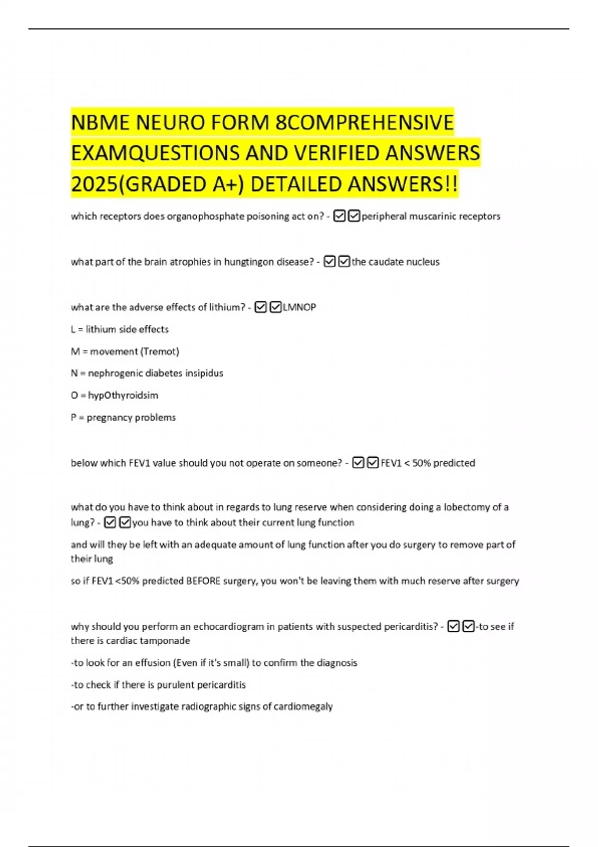 NBME NEURO FORM 8COMPREHENSIVE EXAMQUESTIONS AND VERIFIED ANSWERS 2025 ...