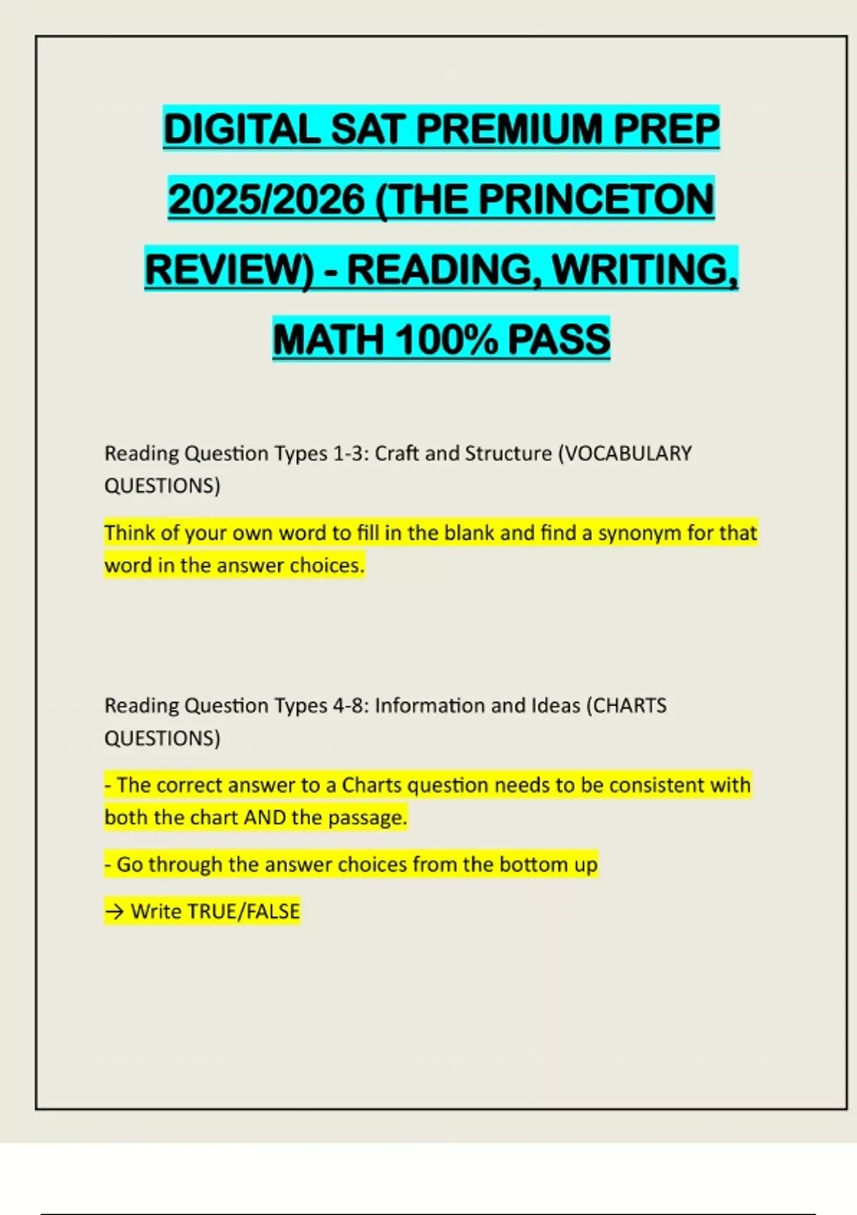 DIGITAL SAT PREMIUM PREP 2025/2026 (THE PRINCETON REVIEW) - READING ...