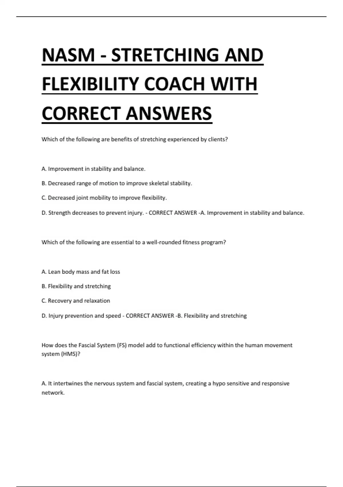 NASM – Stretching and Flexibility Coach | Practice Questions with ...