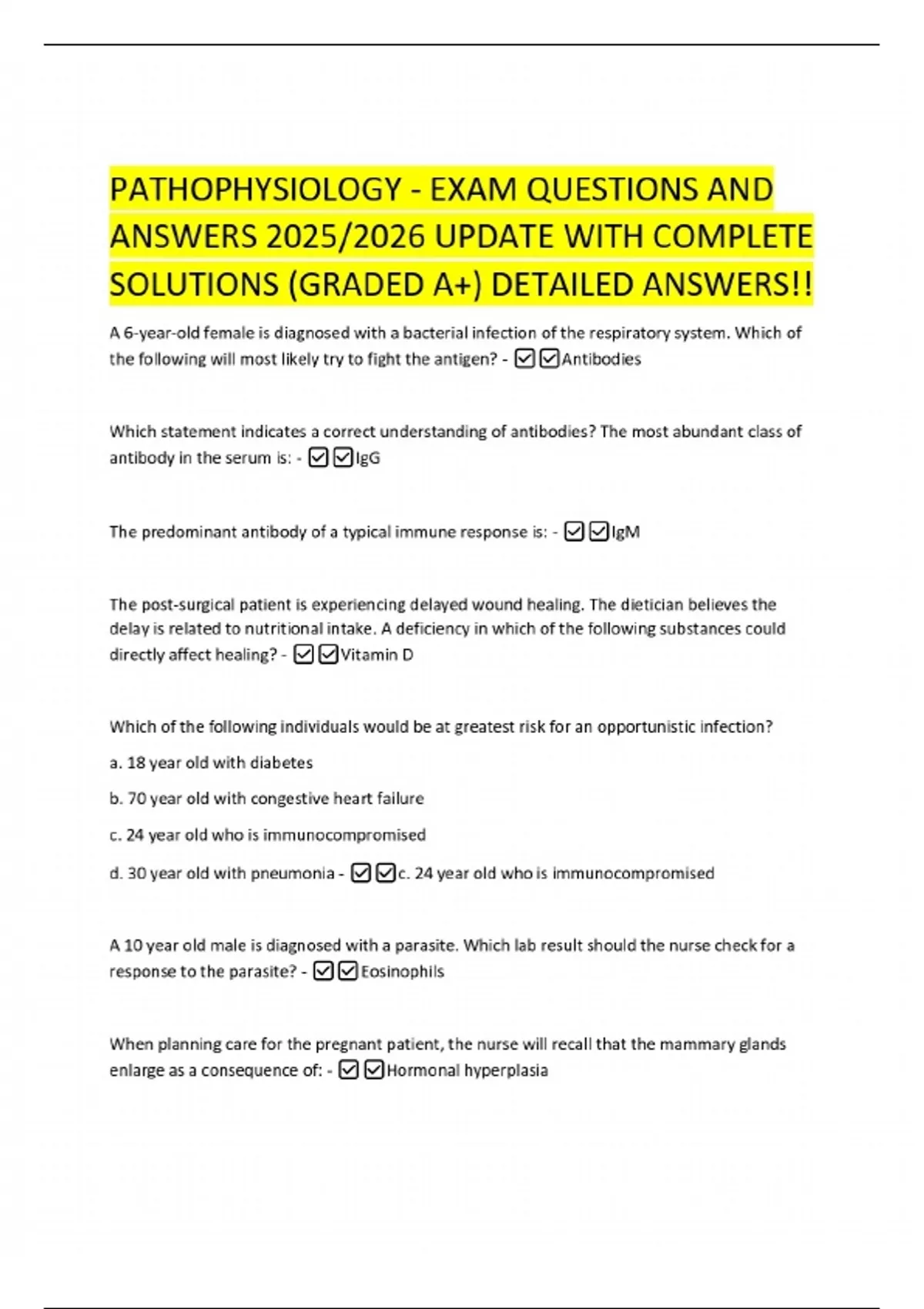 PATHOPHYSIOLOGY - EXAM QUESTIONS AND ANSWERS 2025/2026 UPDATE WITH ...