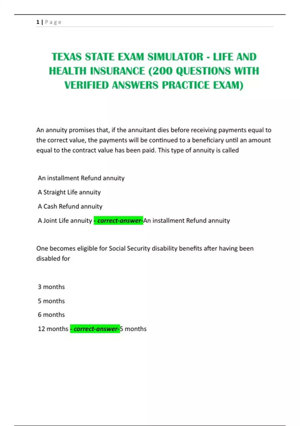 TEXAS STATE EXAM SIMULATOR - LIFE AND HEALTH INSURANCE (200 QUESTIONS ...