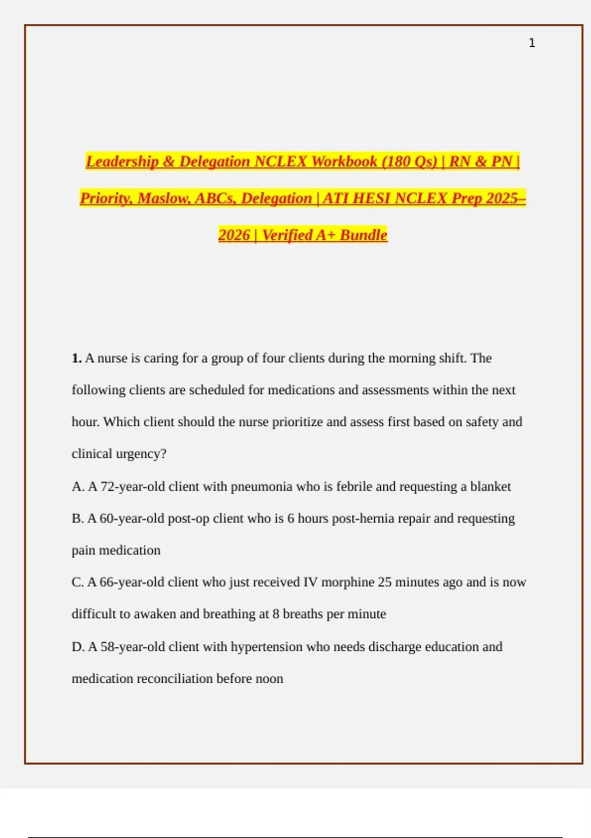 Leadership & Delegation NCLEX Workbook (180 Qs) | RN & PN | Priority ...