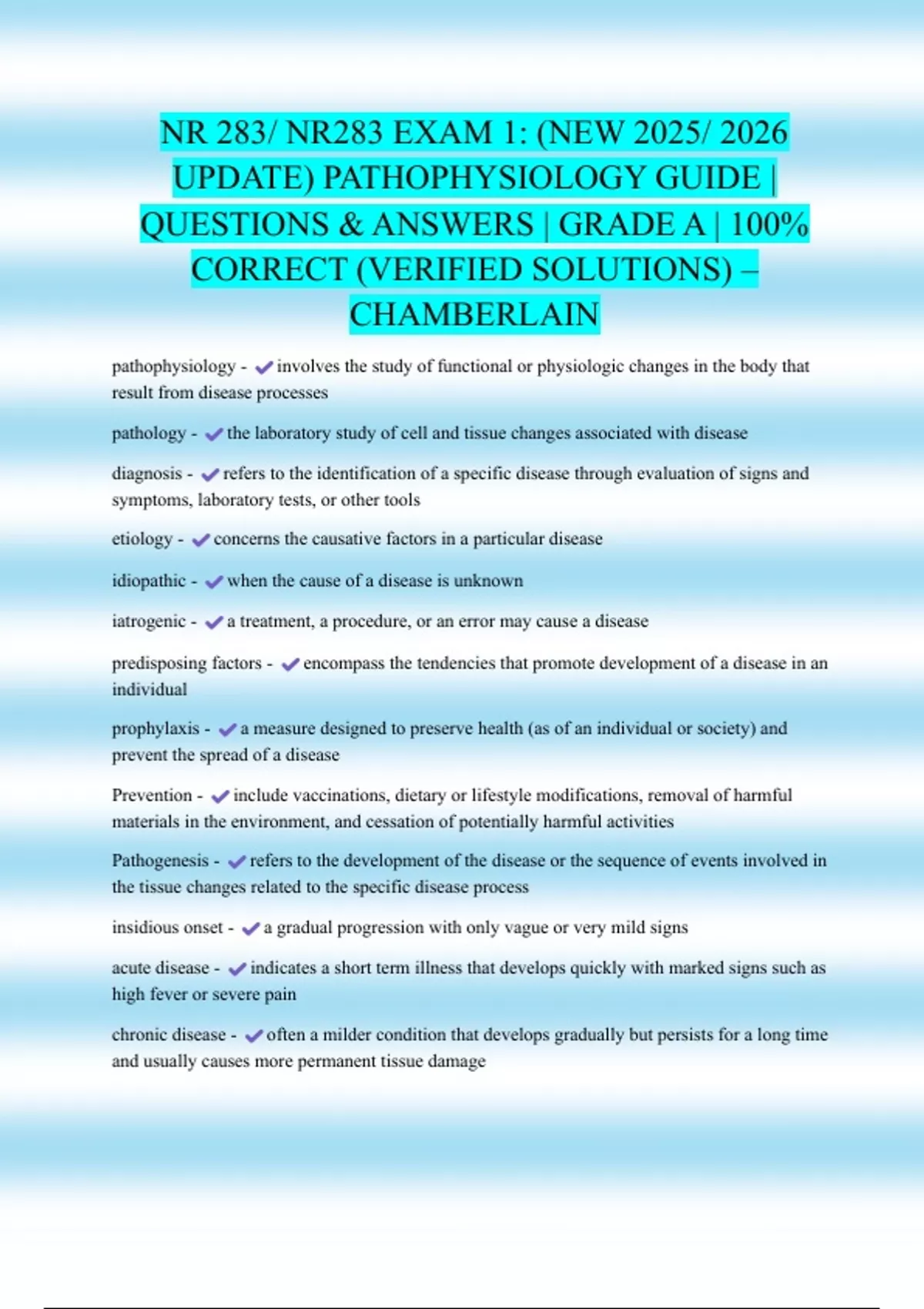 NR 283/ NR283 EXAM 1: (NEW 2025/ 2026 UPDATE) PATHOPHYSIOLOGY GUIDE ...