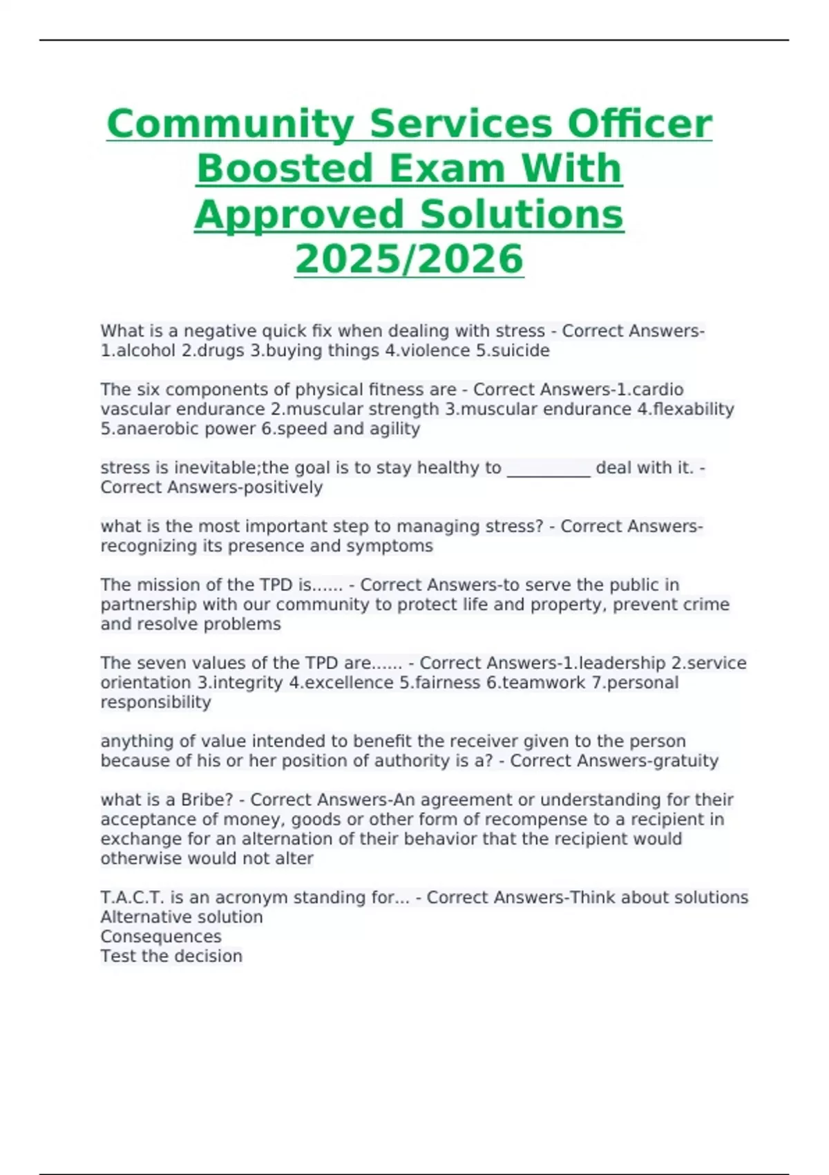 Community Services Officer Boosted Exam 2025/2026 – Approved Solutions ...