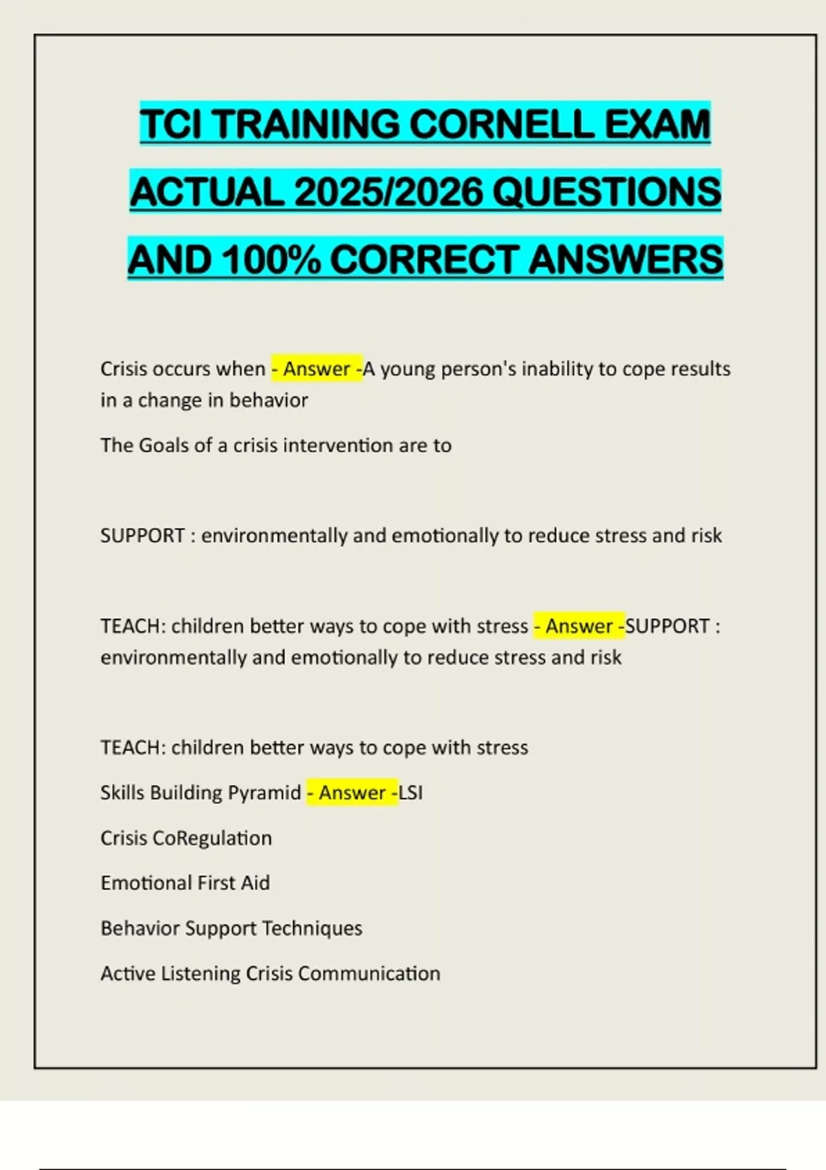 TCI TRAINING CORNELL EXAM ACTUAL 2025/2026 QUESTIONS AND 100% CORRECT ...
