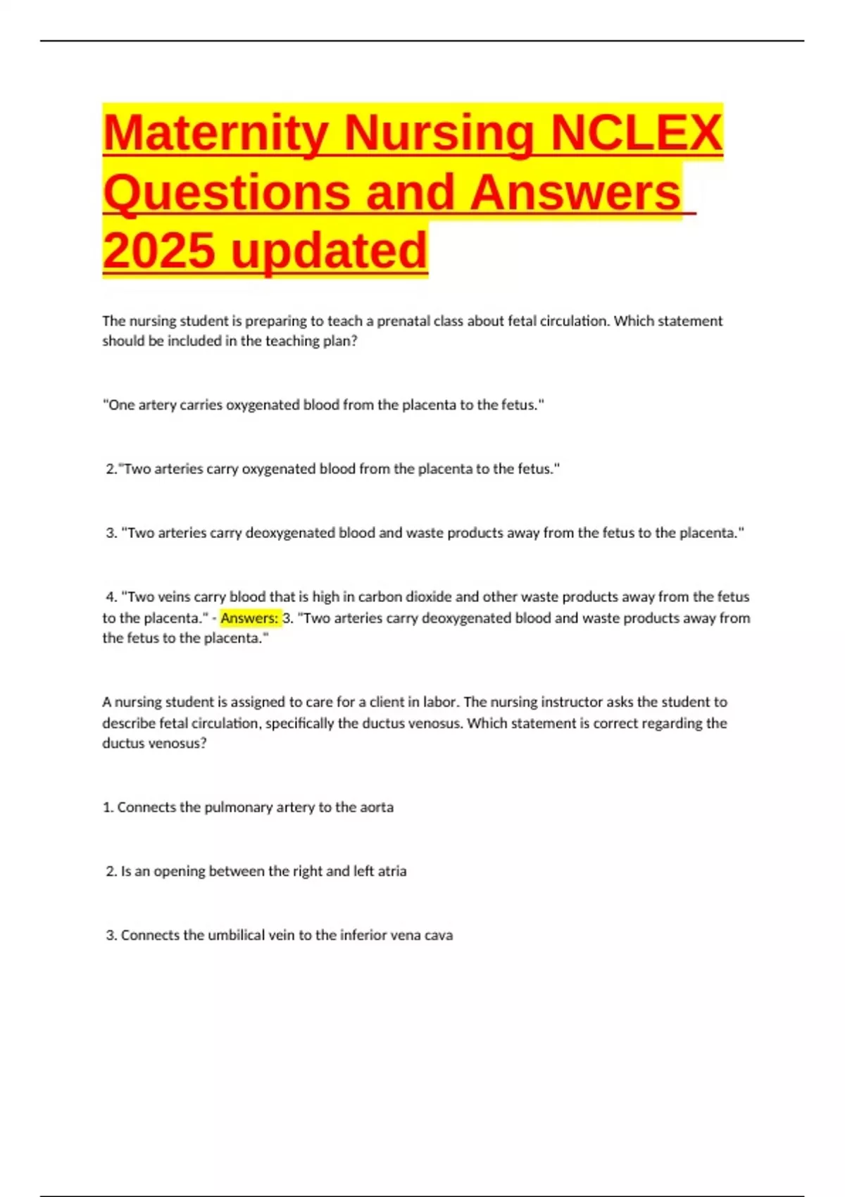 Maternity Nursing NCLEX Questions and Answers 2025 updated - NCLEX PN ...