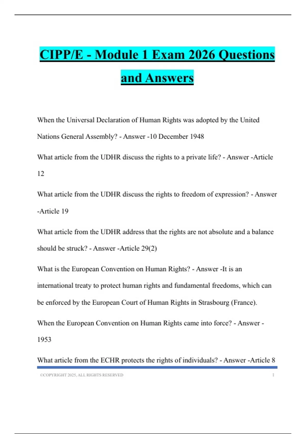 CIPP/E - Module 1 Exam 2026 Questions and Answers - CIPP/E - Stuvia US