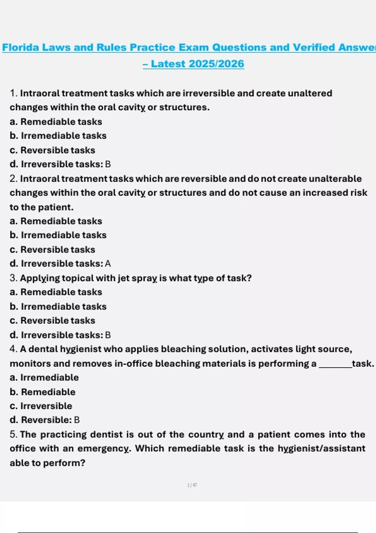 Florida Laws and Rules Practice Exam – Questions and Verified Answers ...
