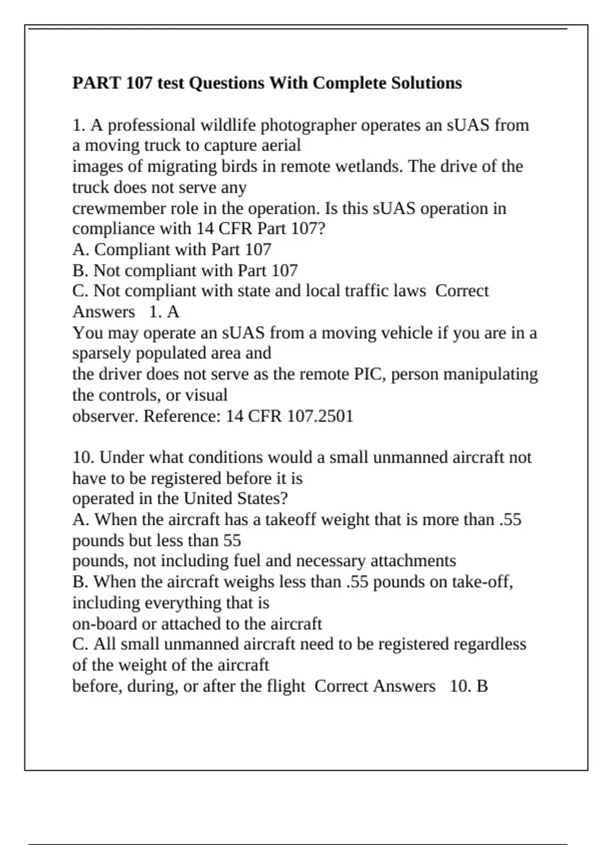 PART 107 test Questions With Complete Solutions - PART 107 - Stuvia US