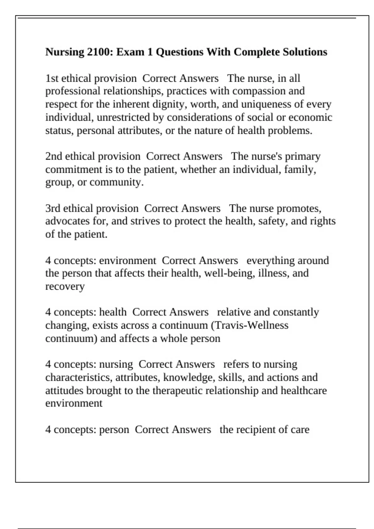 Nursing 2100: Exam 1 Questions With Complete Solutions - Nursing 2100 ...