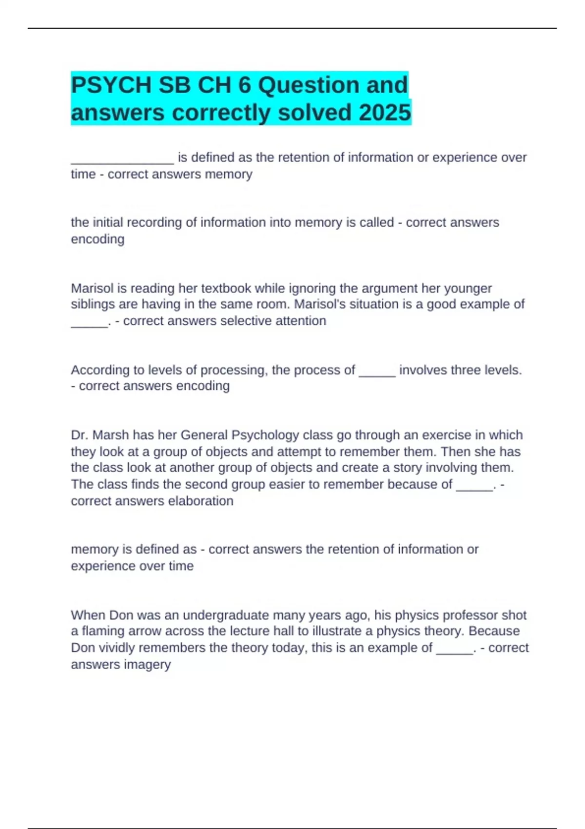 PSYCH SB CH 6 Question and answers correctly solved 2025 - PSYCH SB CH ...