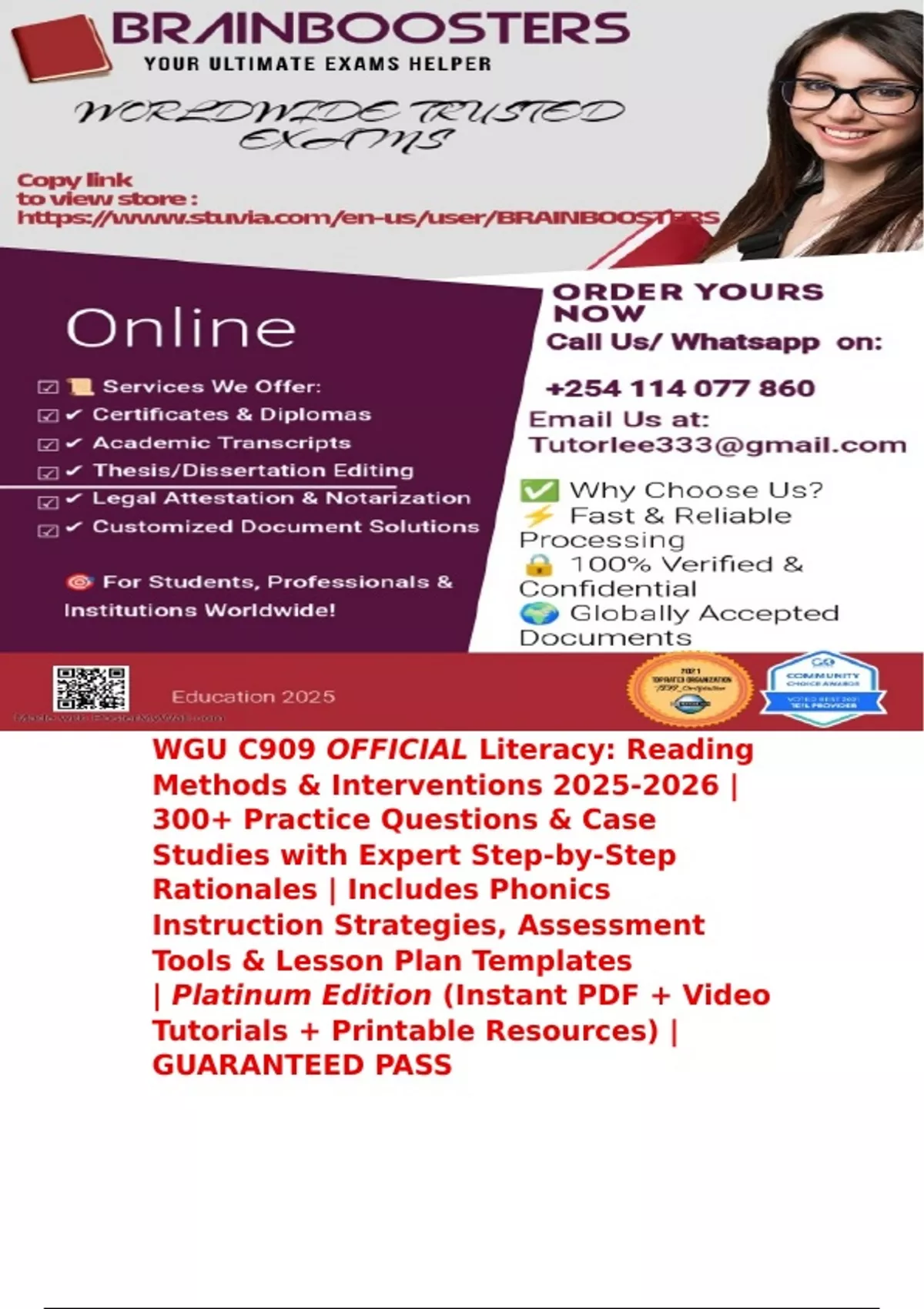 WGU | C909 | OFFICIAL | Literacy: Reading Methods & Interventions | | 300+ Practice Questions ...