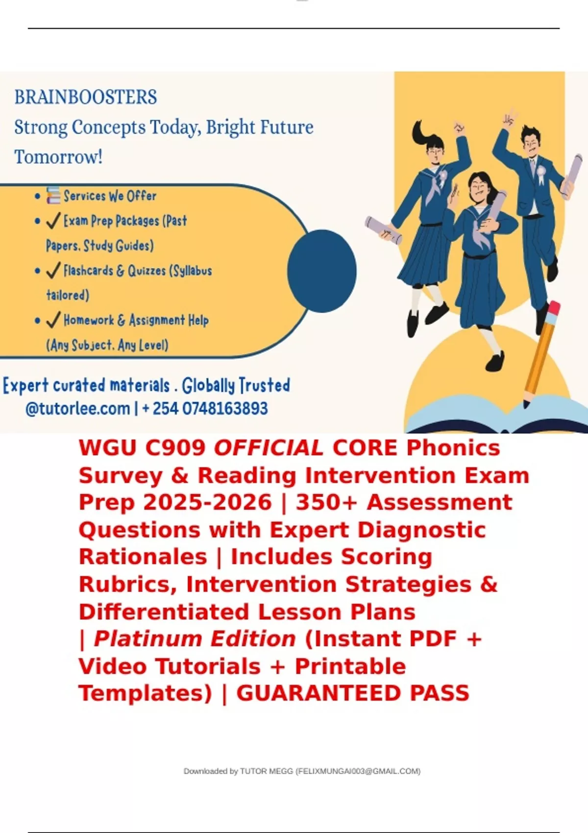 WGU C909 | OFFICIAL CORE | Phonics Survey & Reading Intervention | Exam Prep | 350+ Assessment ...