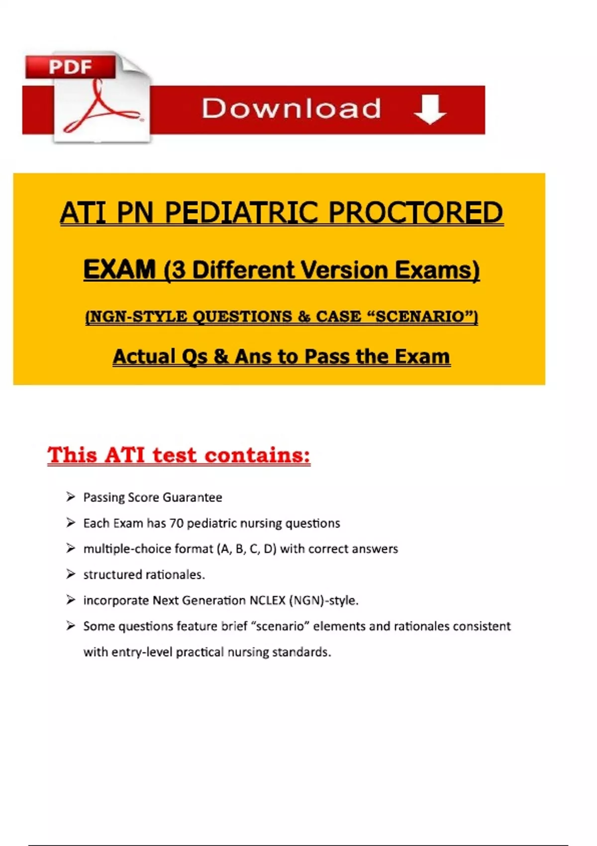 2023 ATI PN Pediatrics Proctored Exam (Version 1, 2, 3) Comprehensive NGN-Style Q&A with Case ...