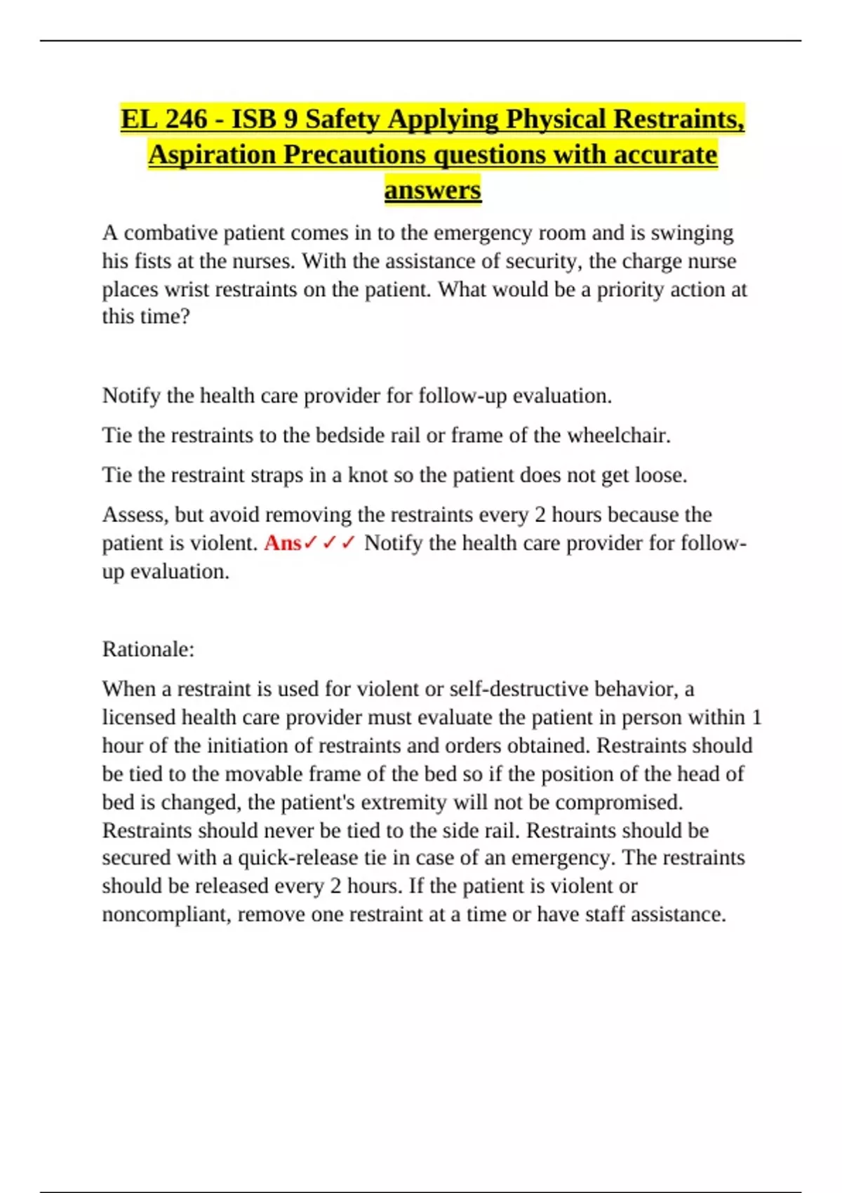 EL 246 – ISB 9 Safety | Practice Questions with Correct Answers on ...