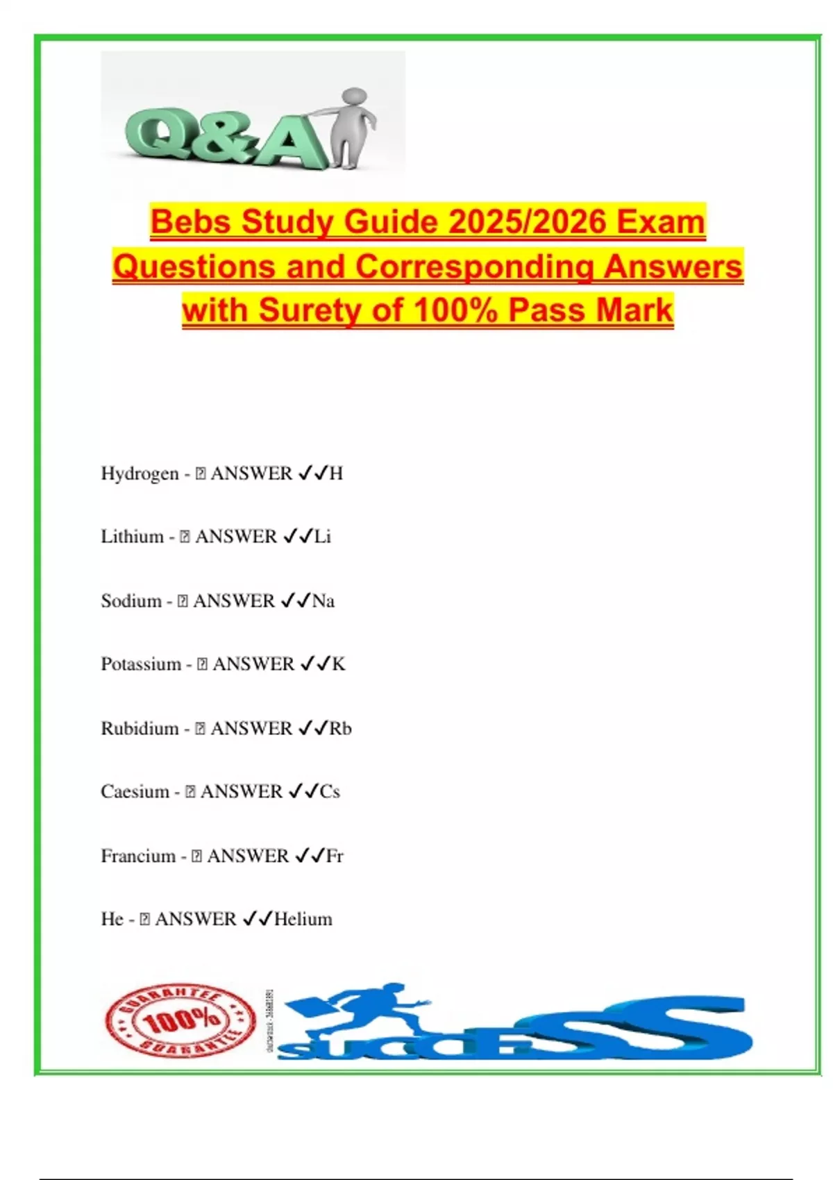 BEBS Chemistry Study Guide 2025/2026 – 100+ Verified Q&A | Periodic ...