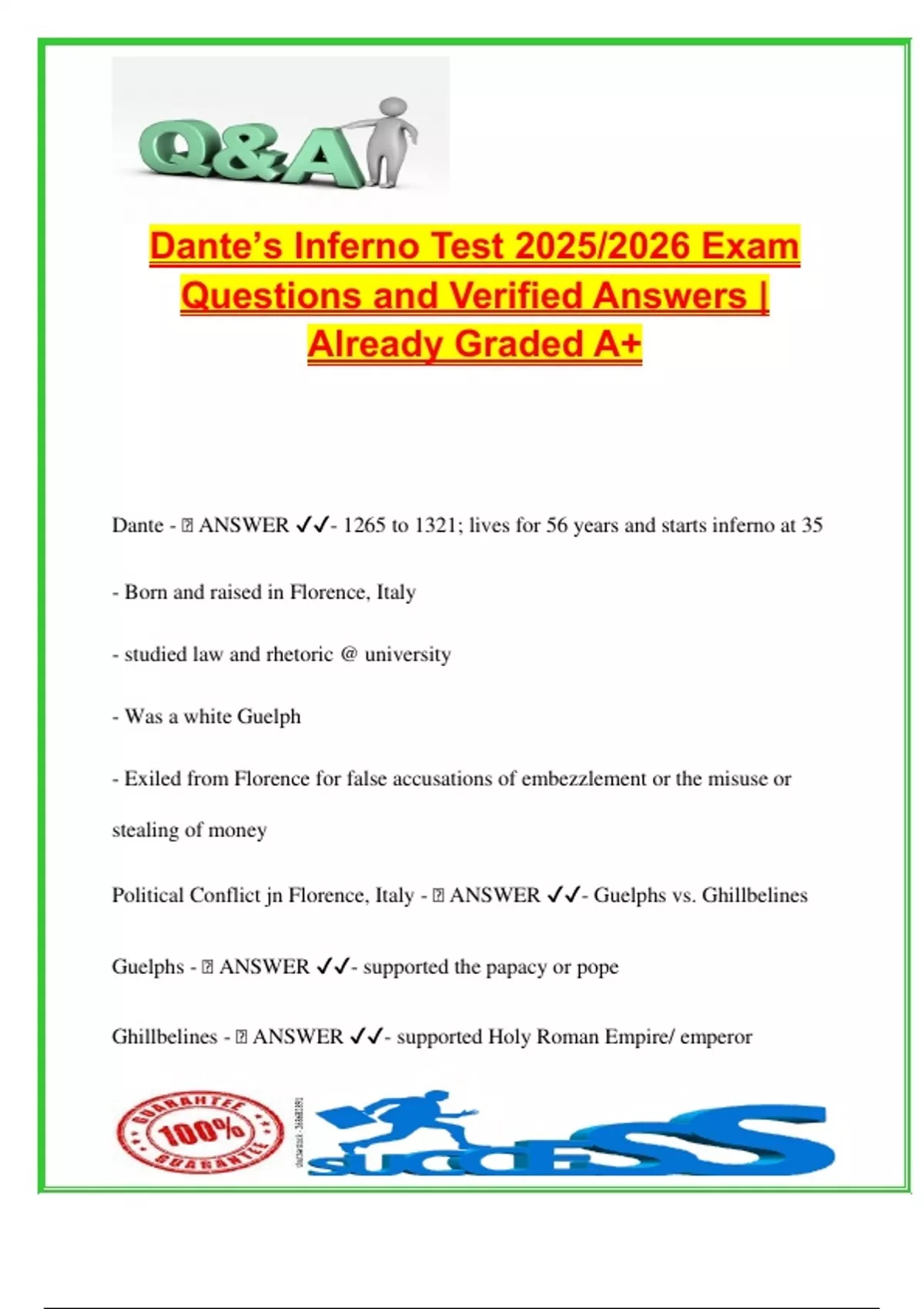 Dante’s Inferno Test 2025/2026 – 180+ A+ Solved Questions | Circles of ...