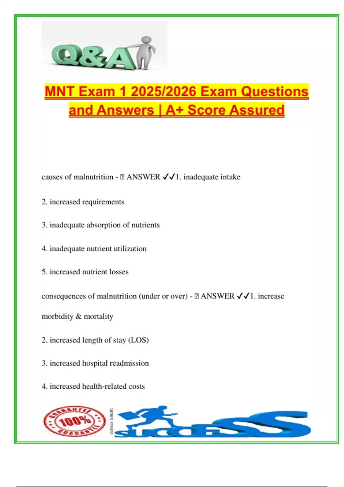 MNT Exam 1 – 2025/2026 | 140 Updated Questions with Correct Answers ...