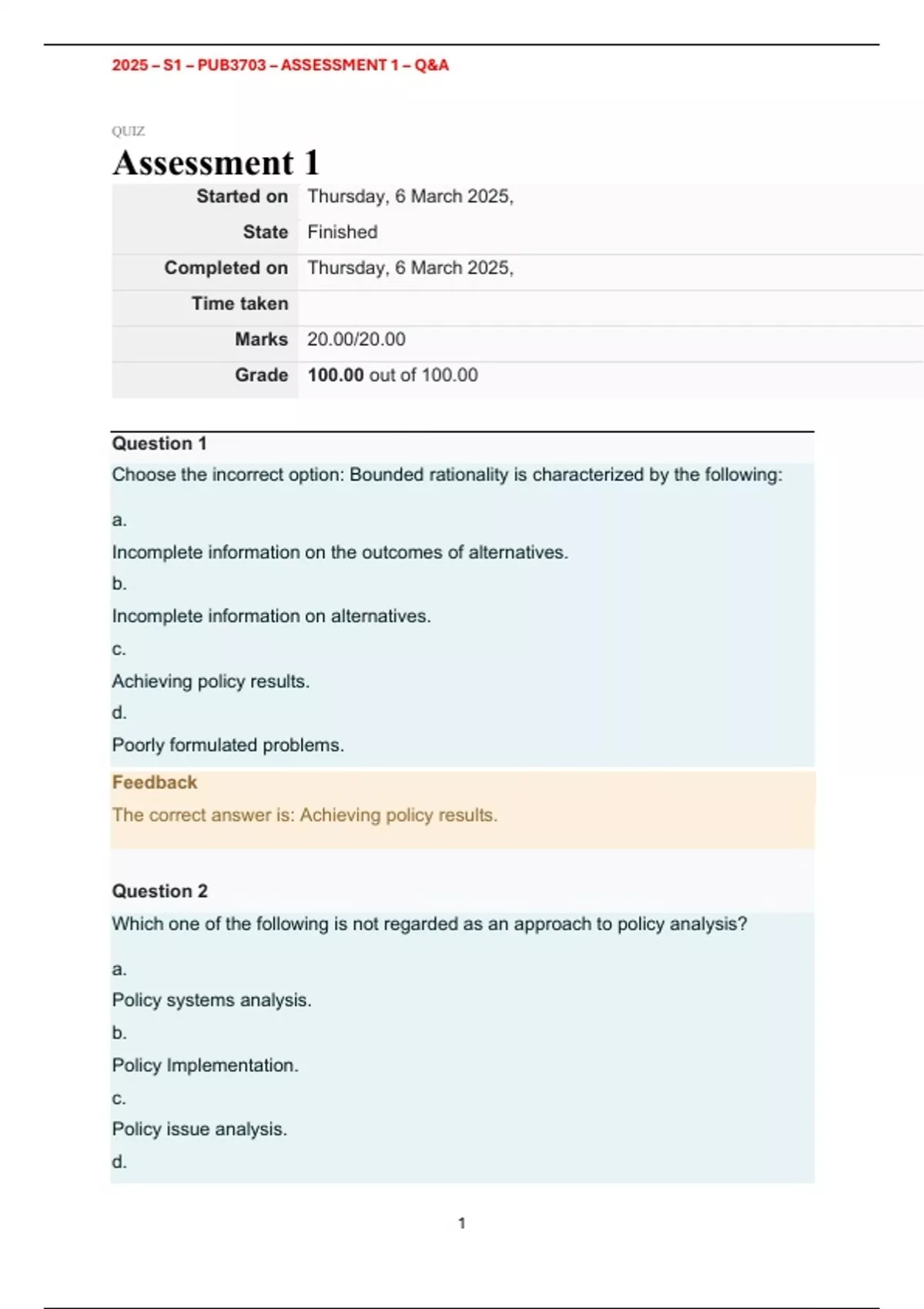 2025 - PUB3703 - ASSESSMENT 1 - QUESTIONS AND ANSWERS - SEMESTER 2 ...