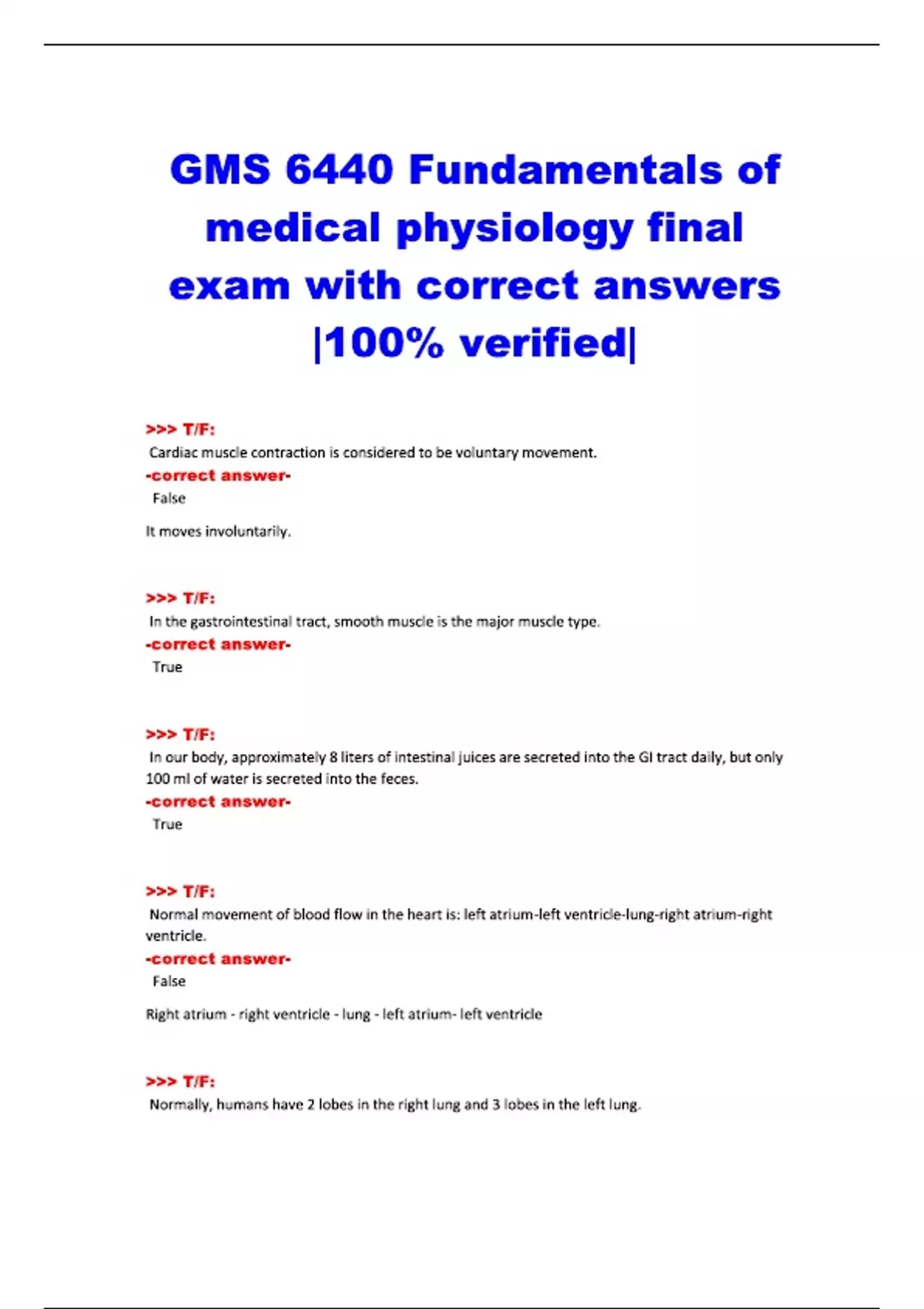 GMS 6440 Fundamentals of medical physiology final exam 2025/2026 with ...
