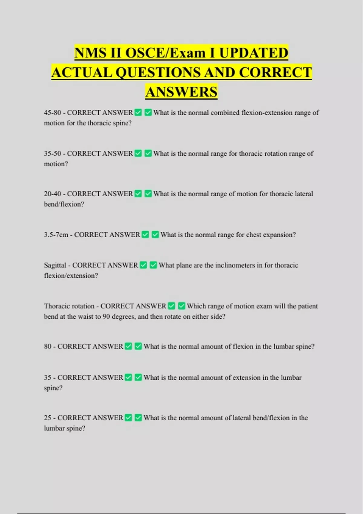 NMS II OSCE/Exam I UPDATED ACTUAL QUESTIONS AND CORRECT ANSWERS - NMS ...