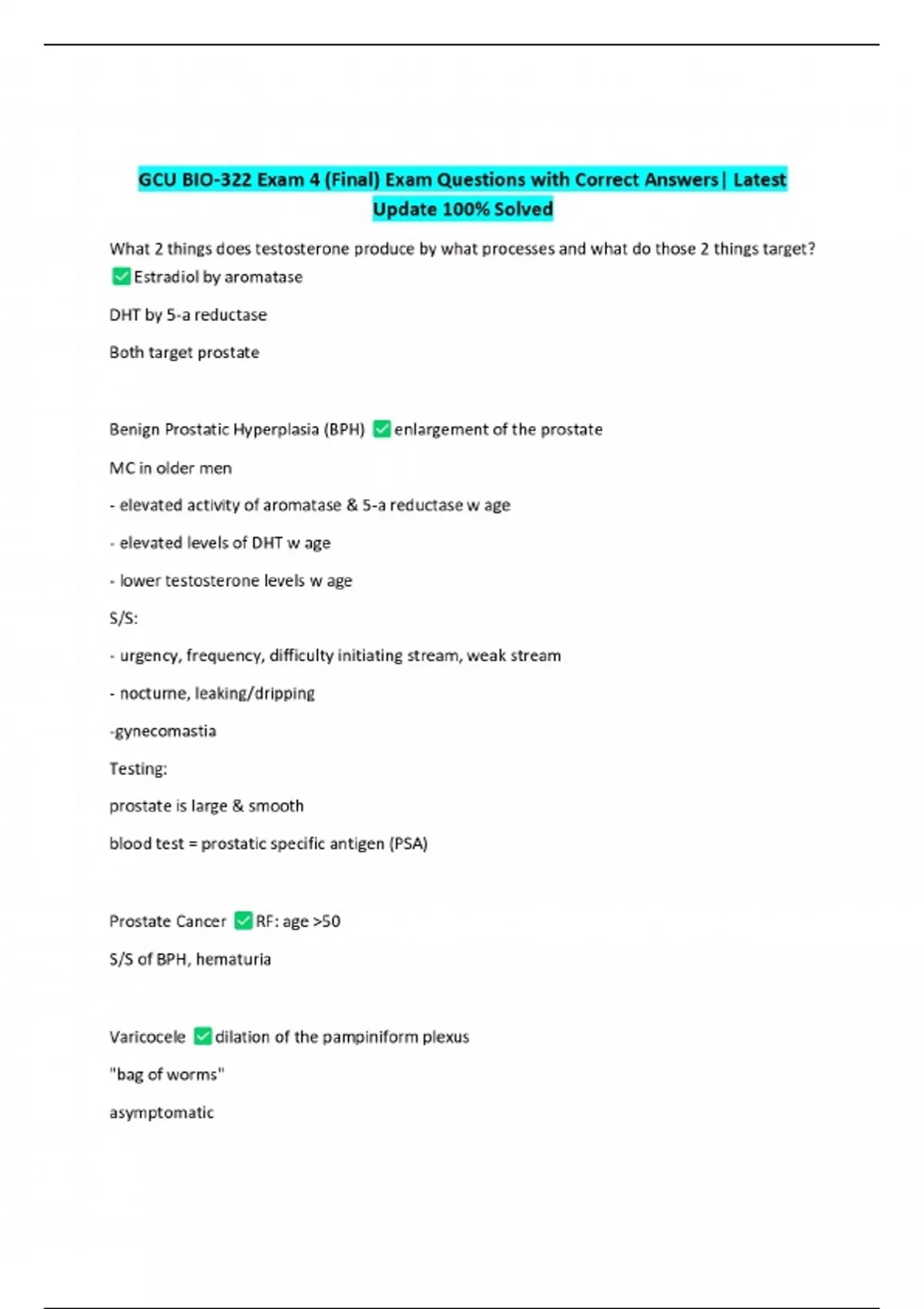 PACKAGE-::BIO 322 EXAMS WITH COMPLETE SOLUTIONS - Stuvia US