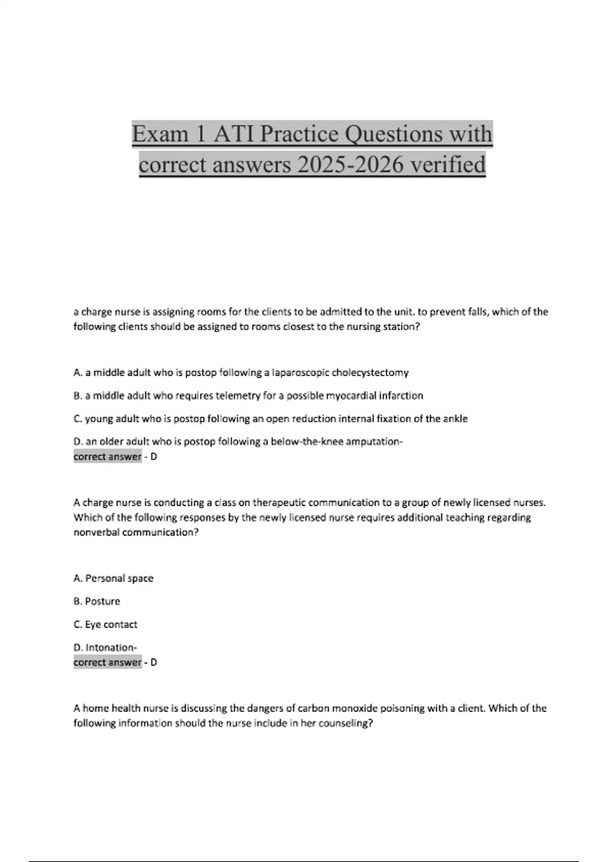 ATI Practice Questions with correct answers verified - ATI - Stuvia US