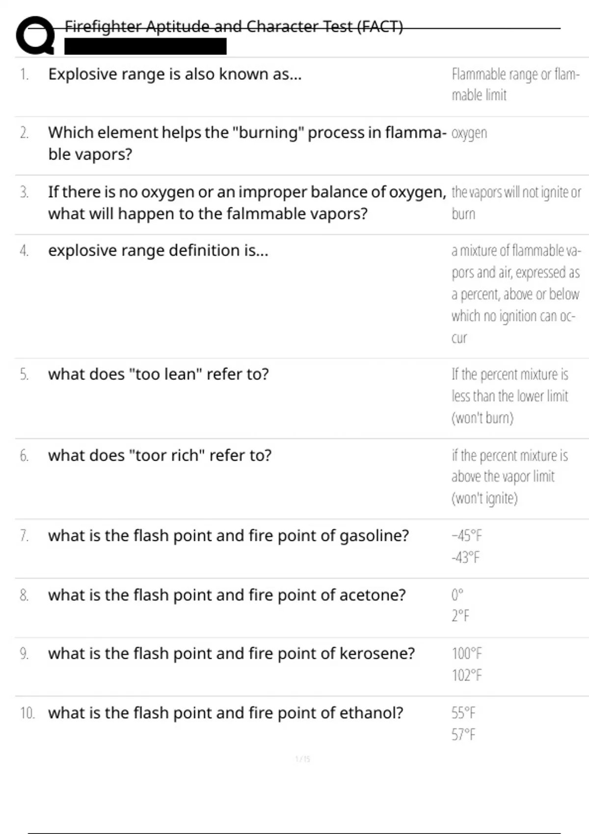 Firefghter Aptitude and Character Test (FACT) EXAM QUESTIONS WITH ...