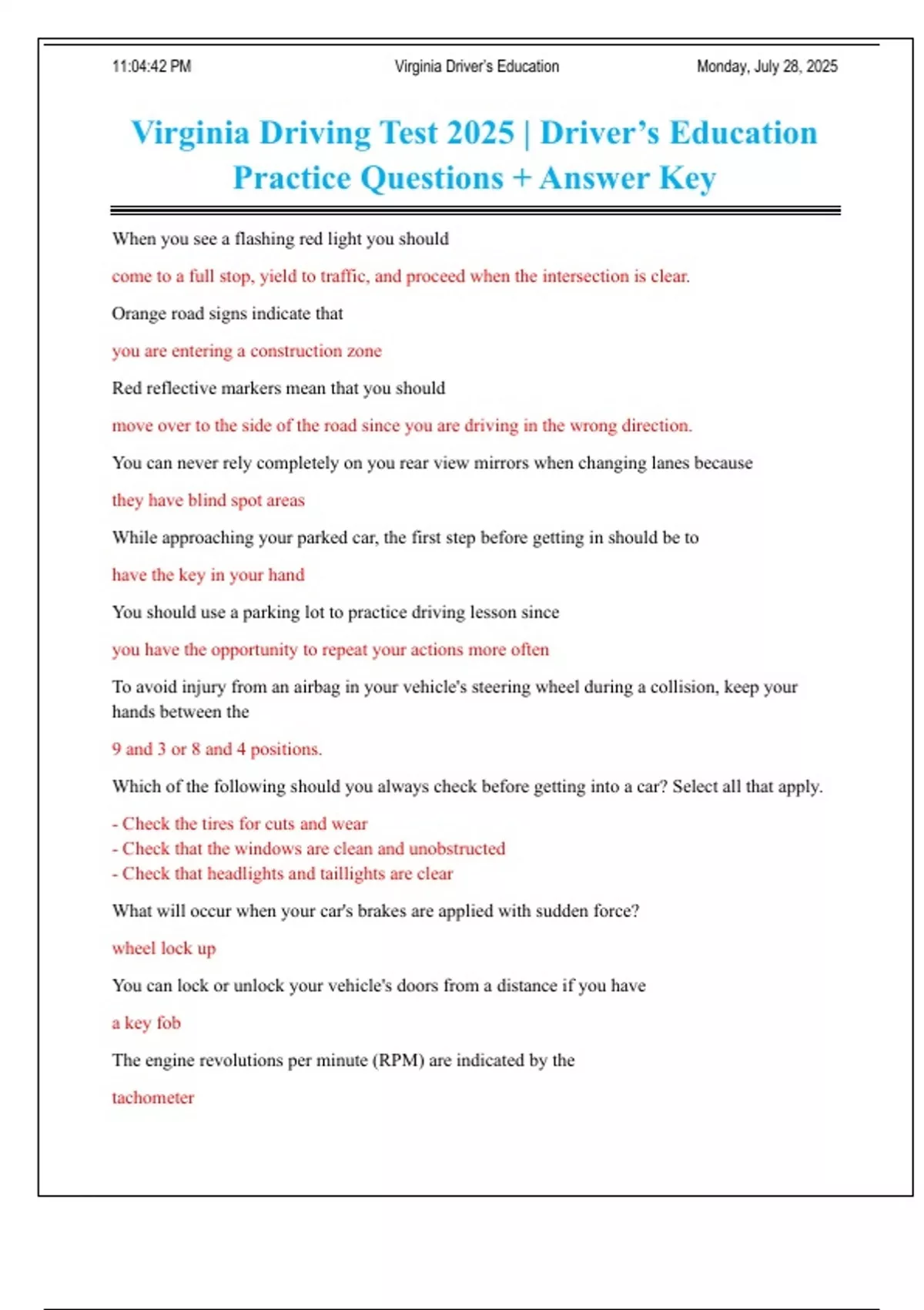 Virginia Driving Test 2025 | Driver’s Education Practice Questions with ...