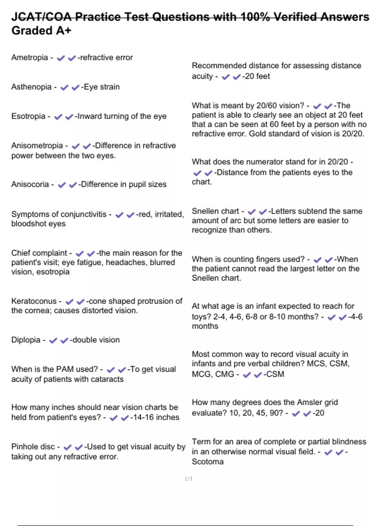 JCAT/COA Practice Test Questions with 100% Verified Answers Graded A+ ...