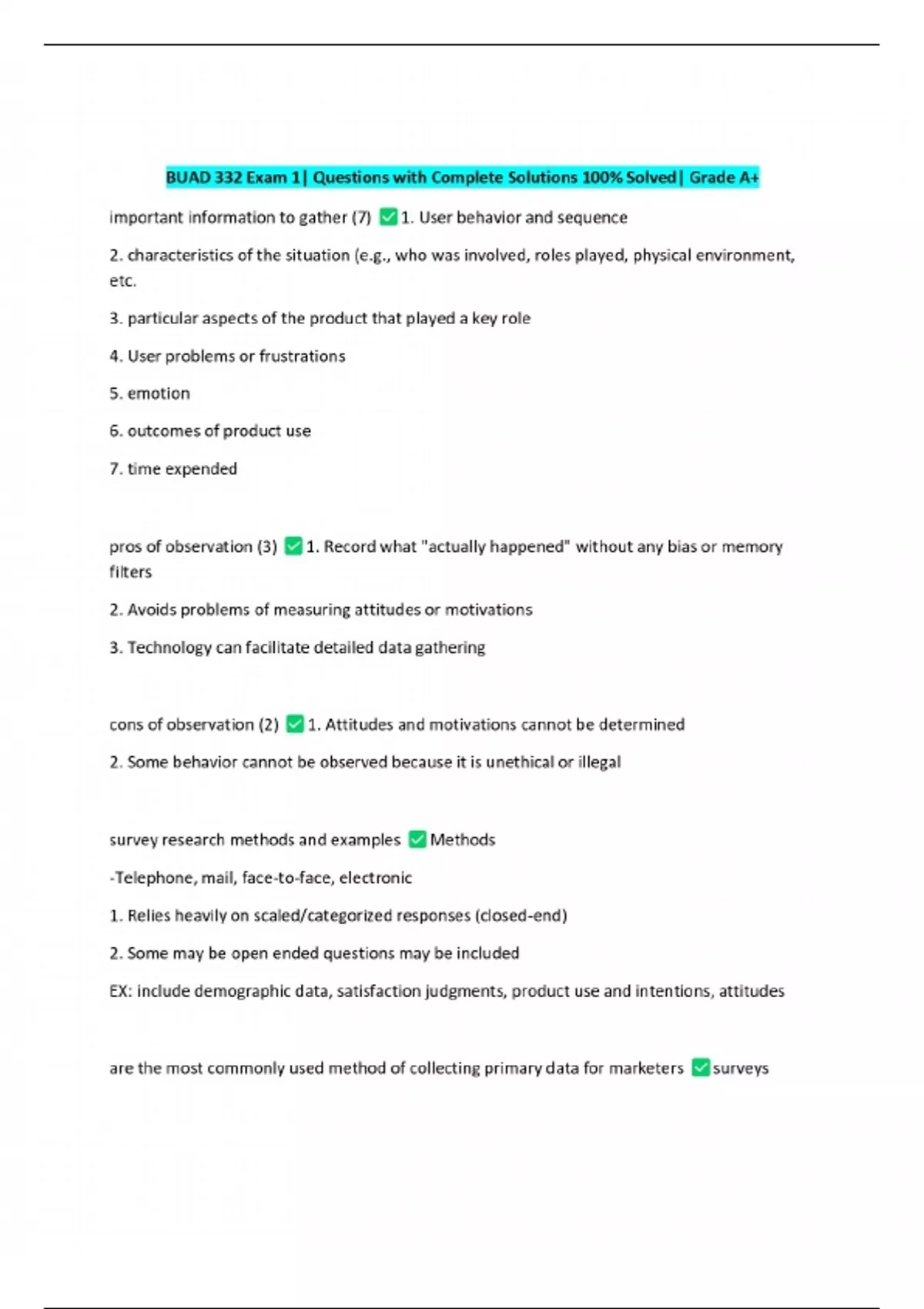 BUAD 332 Exam 1| Questions with Complete Solutions 100% Solved| Grade A+ - BUAD - Stuvia US