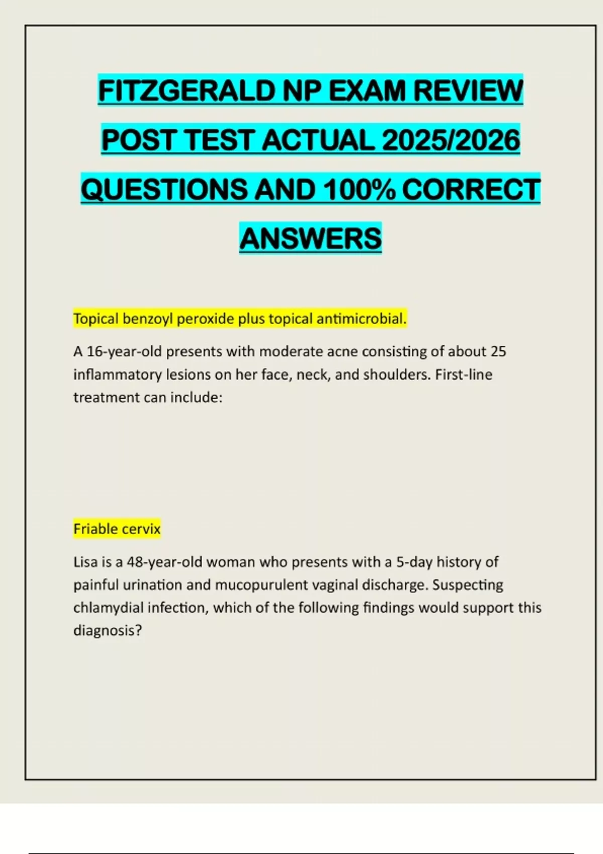 FITZGERALD NP EXAM REVIEW POST TEST ACTUAL 2025/2026 QUESTIONS AND 100% ...