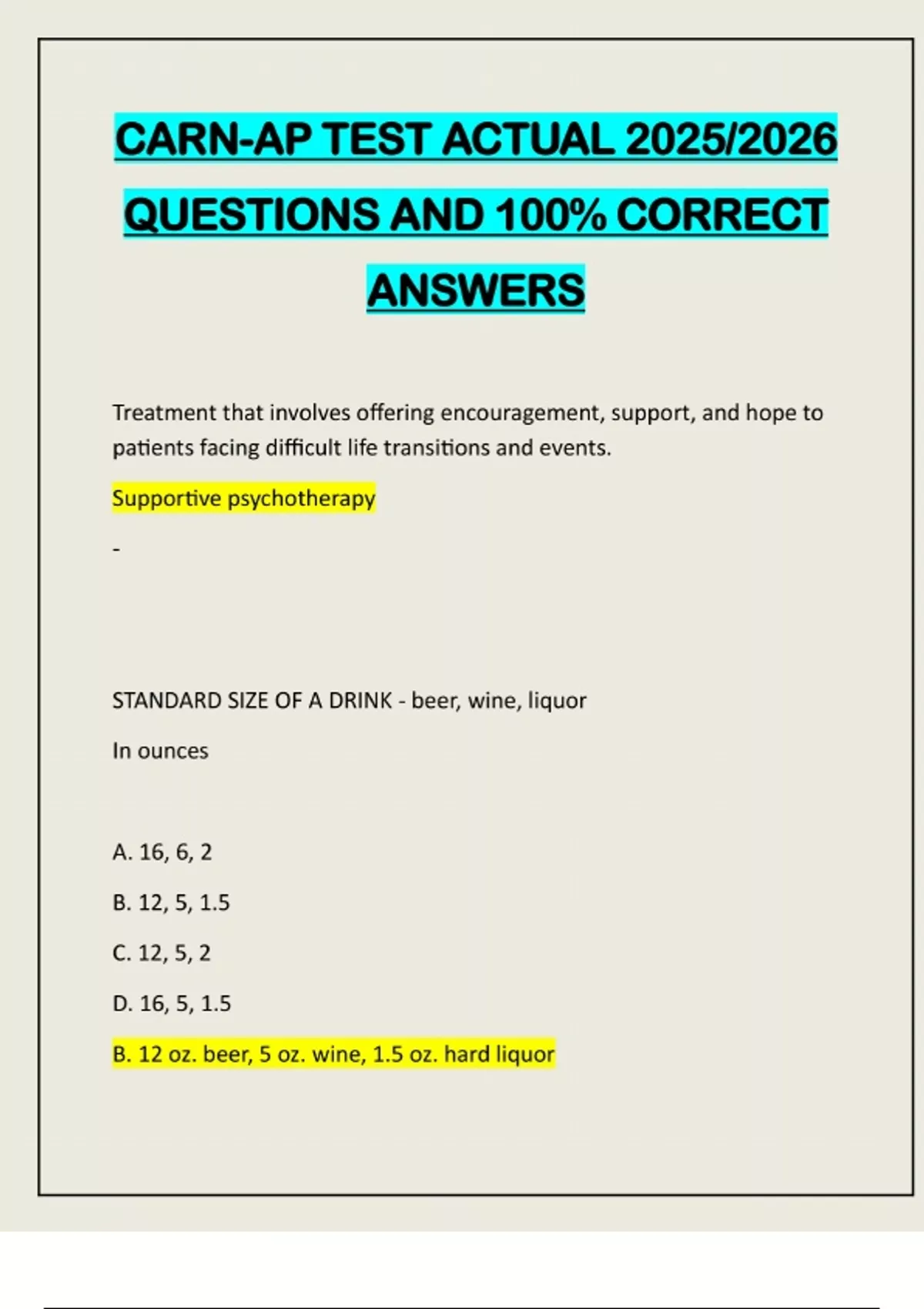 CARN-AP TEST ACTUAL 2025/2026 QUESTIONS AND 100% CORRECT ANSWERS - CARN ...