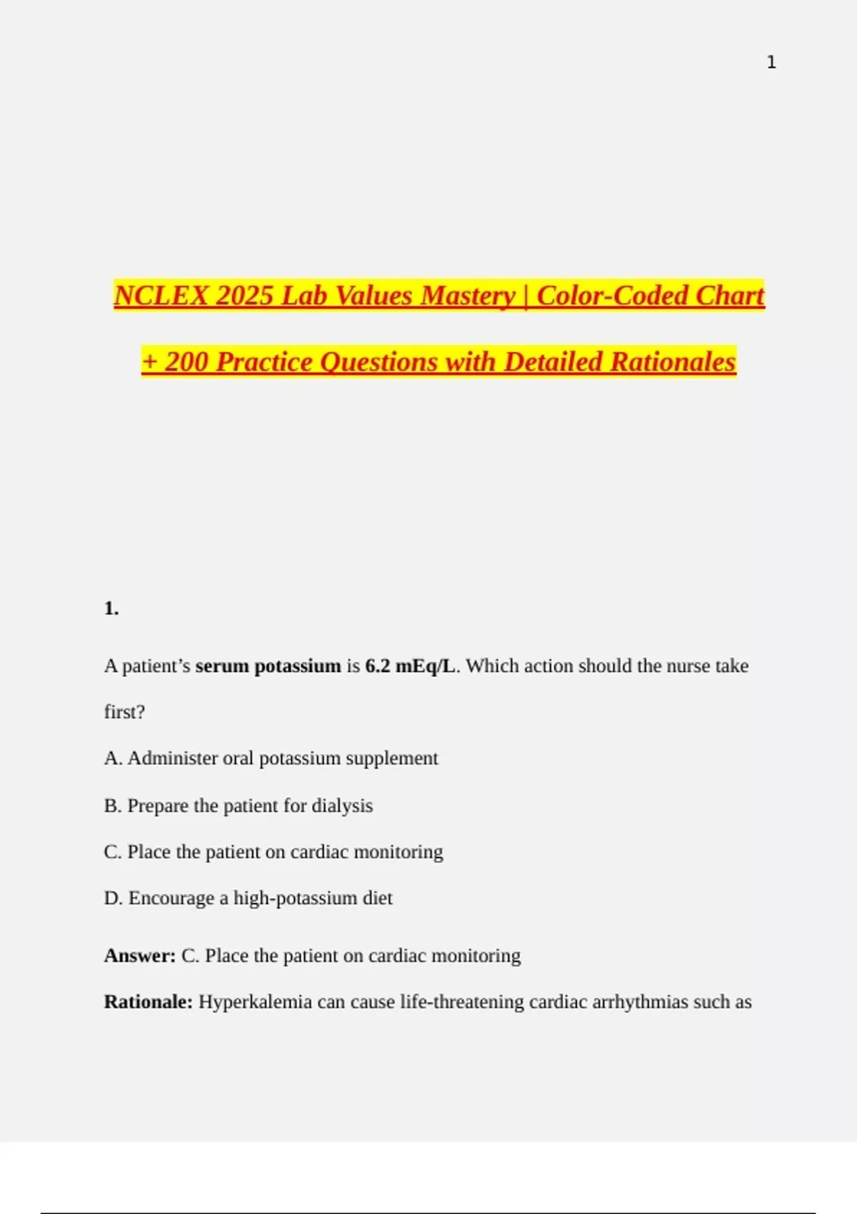 NCLEX 2025 Lab Values Mastery | Color-Coded Chart + 200 Practice ...