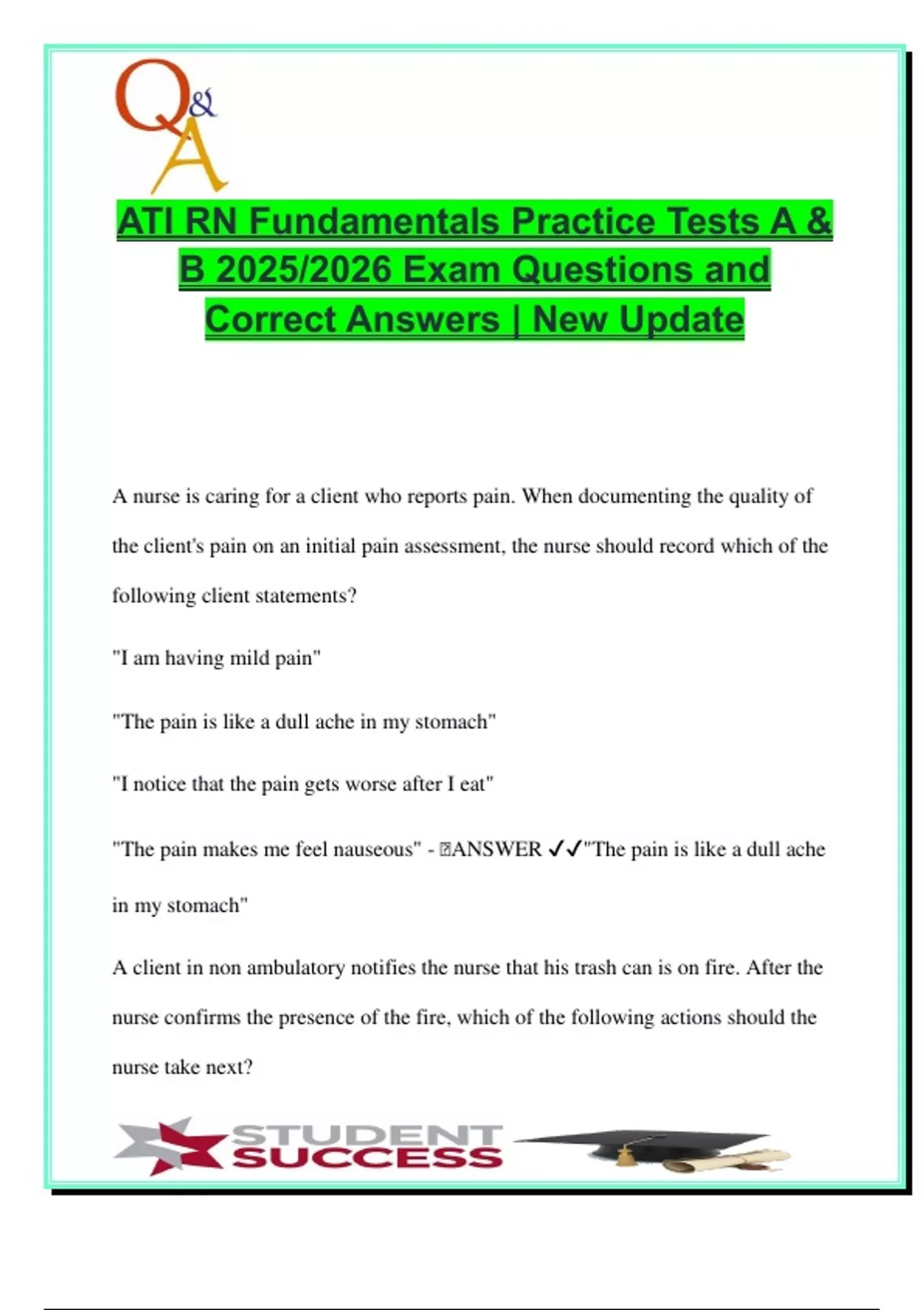 ATI RN Fundamentals Practice Tests A & B (2025/2026) – 115 Exam ...