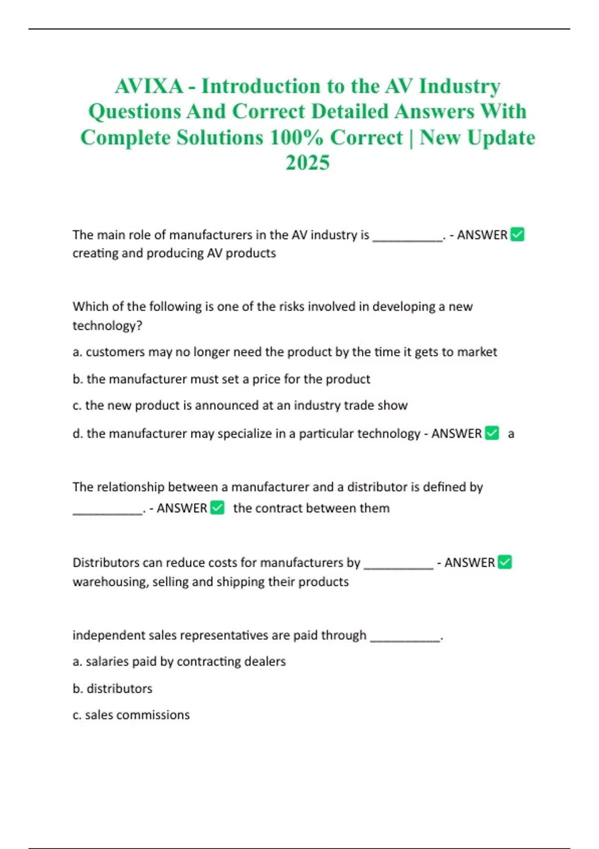 AVIXA - Introduction to the AV Industry Questions And Correct Detailed ...