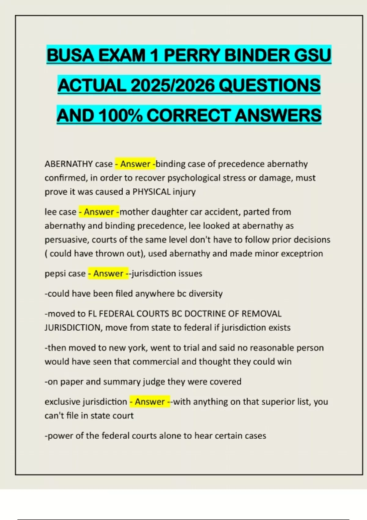 BUSA EXAM 1 PERRY BINDER GSU ACTUAL 2025/2026 QUESTIONS AND 100% ...