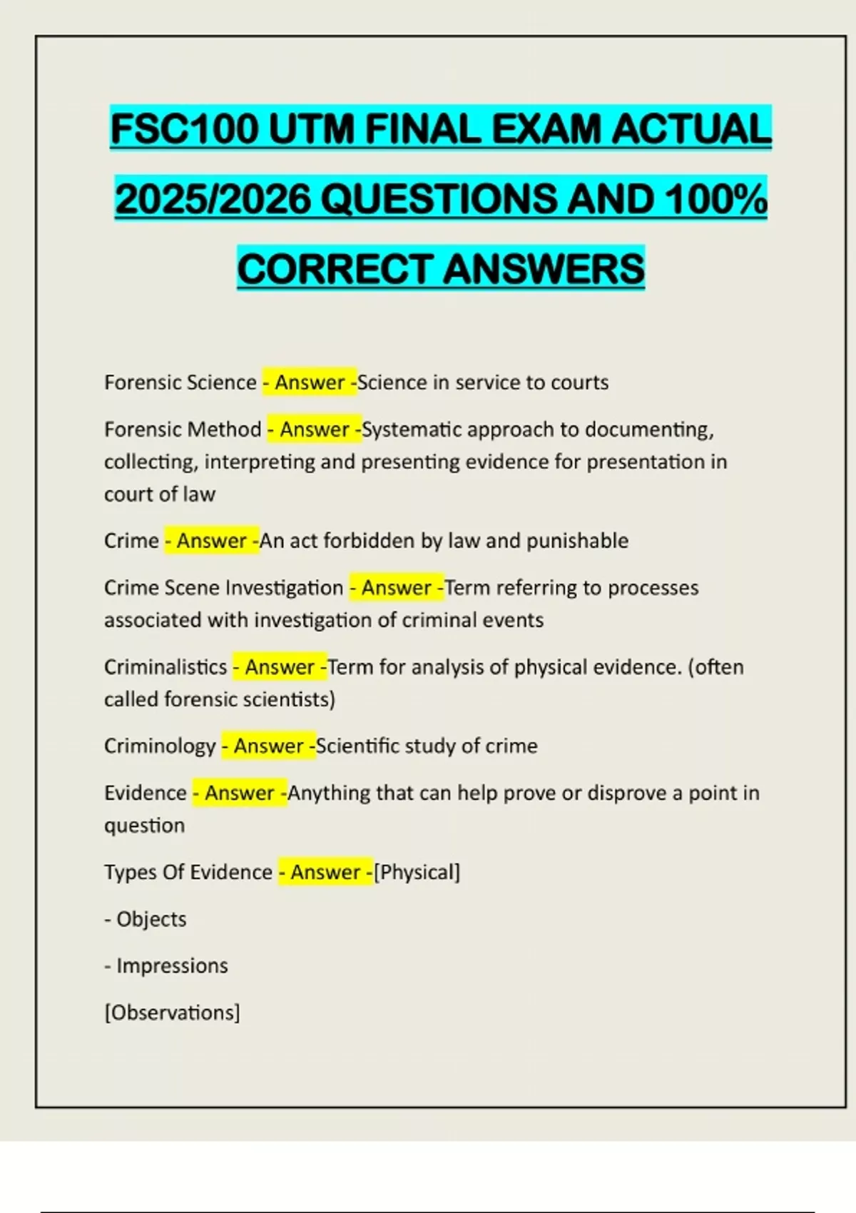 FSC100 UTM FINAL EXAM ACTUAL 2025/2026 QUESTIONS AND 100% CORRECT ...