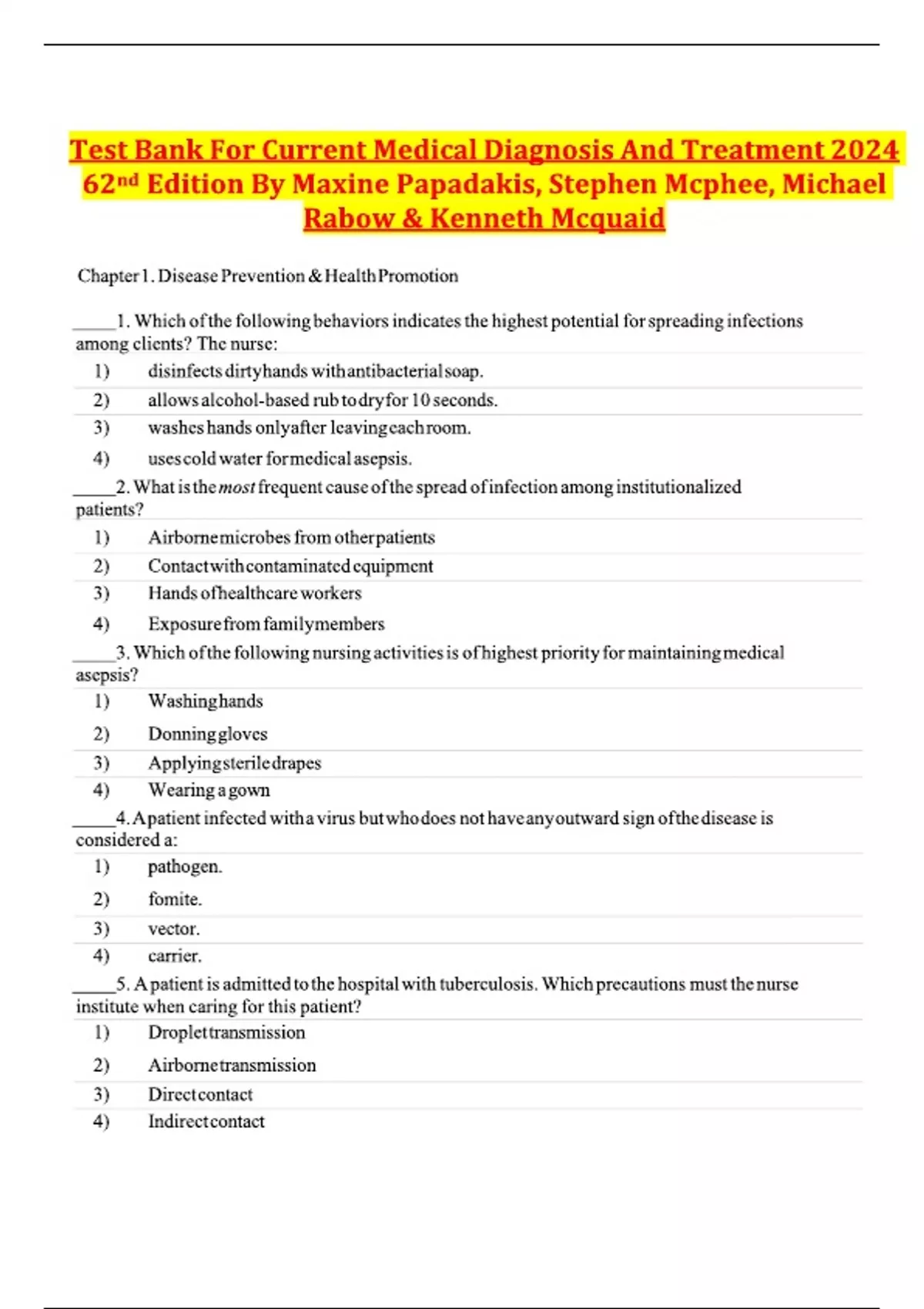 Test Bank for Current Medical Diagnosis and Treatment by Maxine ...