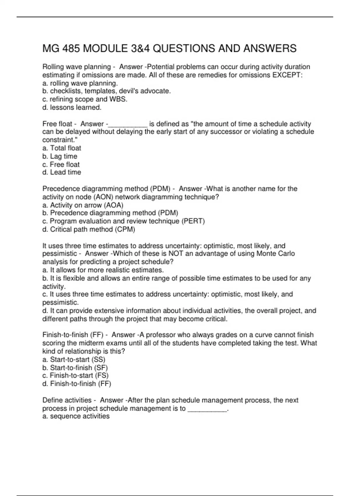 MG 485 MODULE 3&4 QUESTIONS AND ANSWERS - MG 485 - Stuvia US