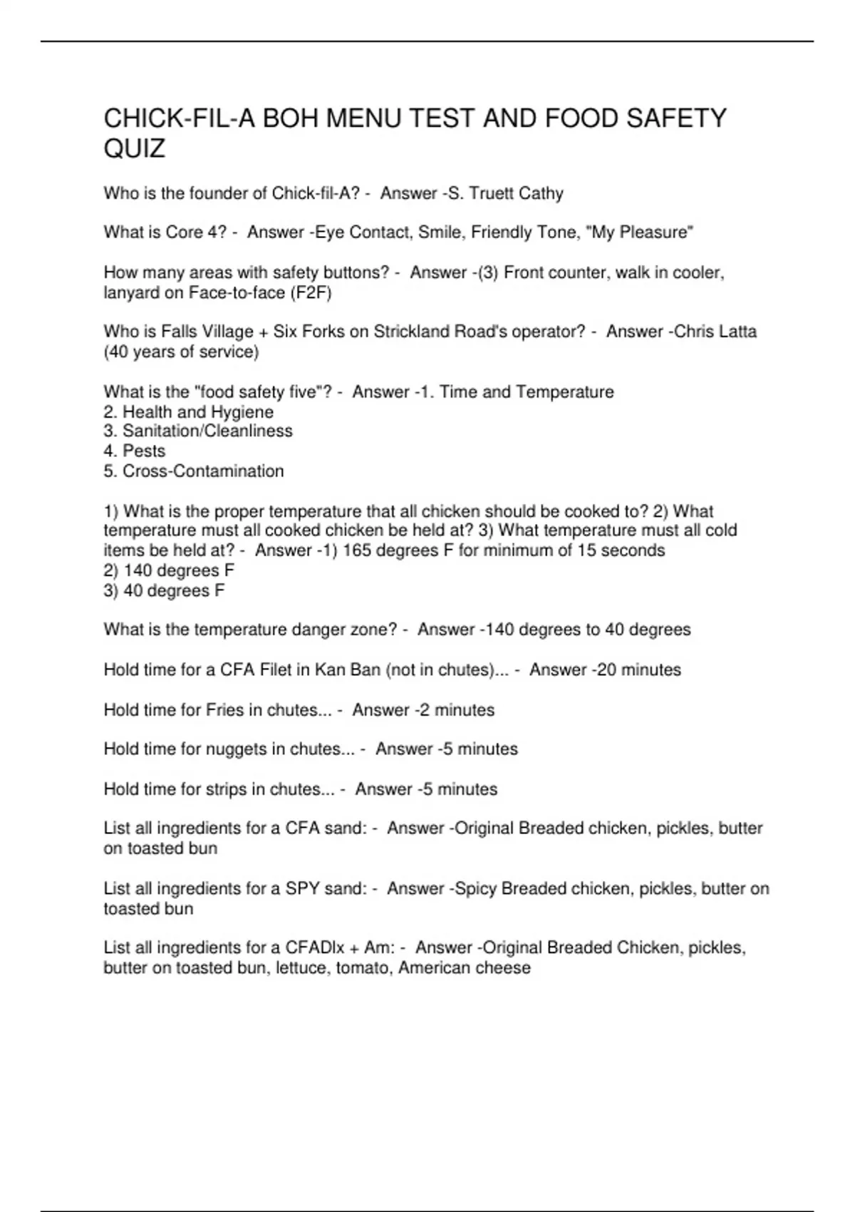 CHICK-FIL-A BOH MENU TEST AND FOOD SAFETY QUIZ - CFA Food - Stuvia US