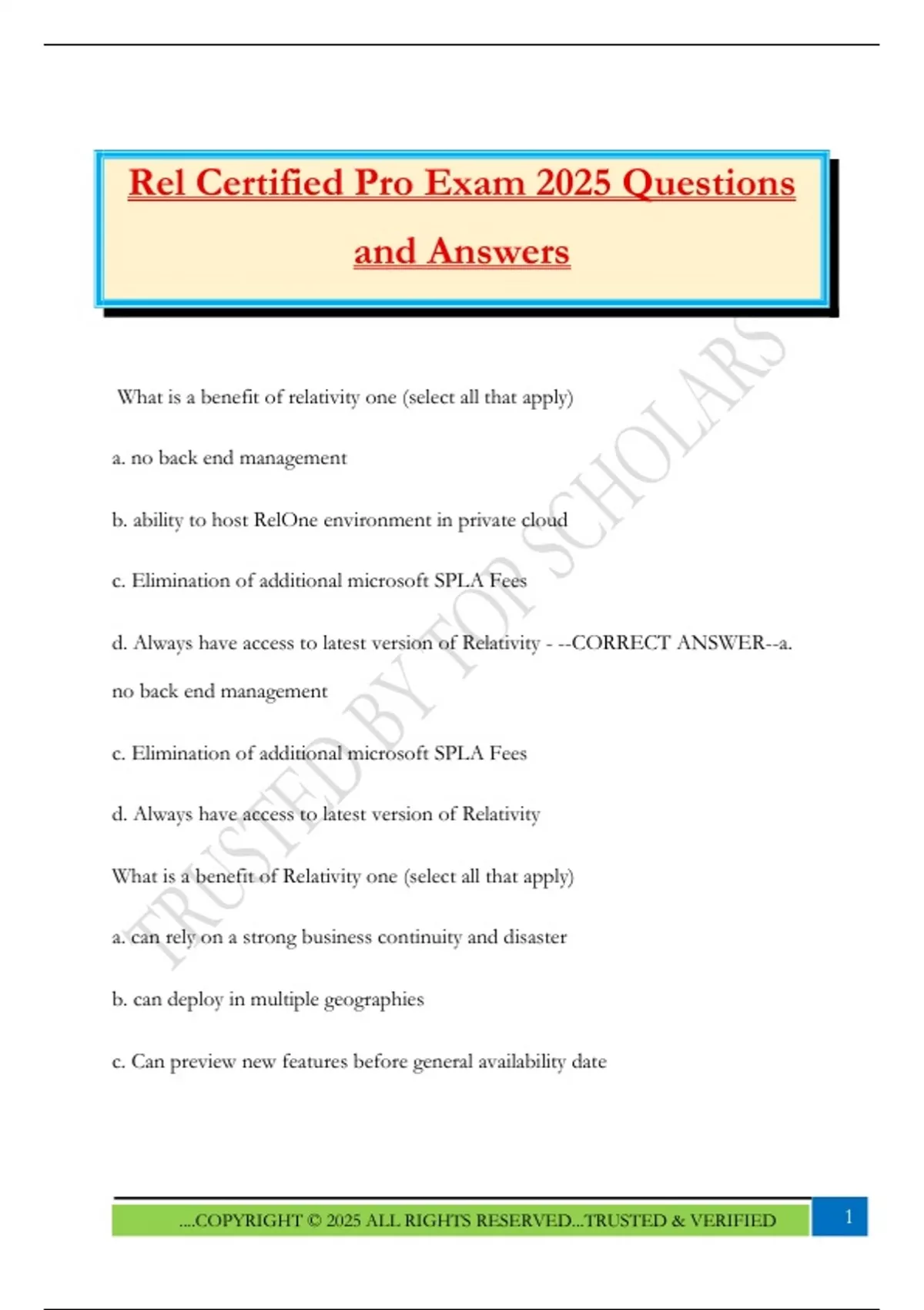 Rel Certified Pro Exam 2025 Questions and Answers - Relativity ...